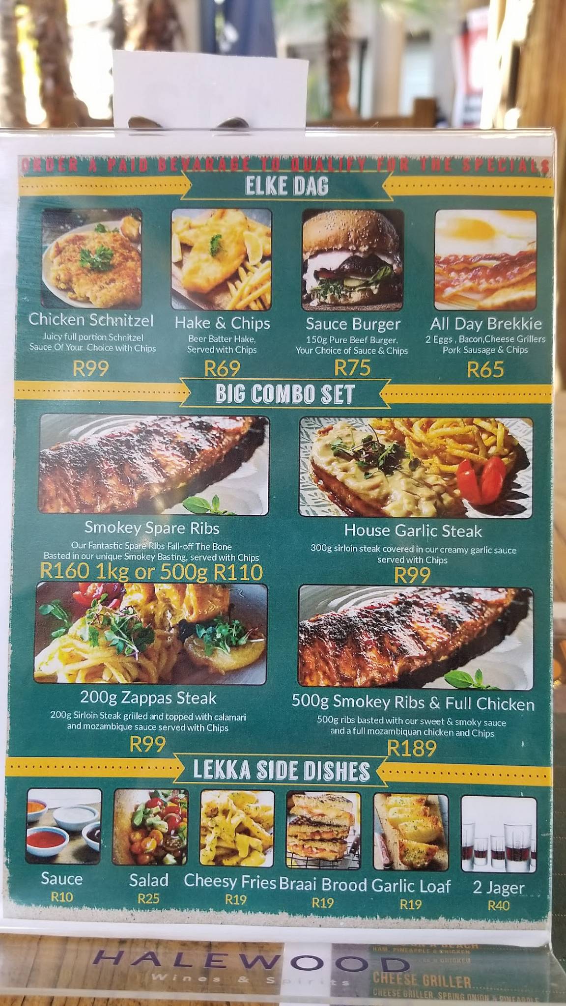 Menu at Zappas Restaurant, Pretoria
