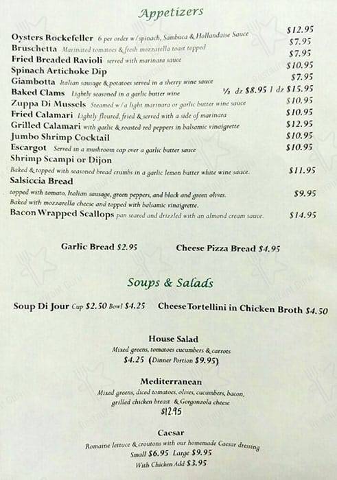Menu at Zaza’s Steakhouse and Italian Eatery, Ingleside