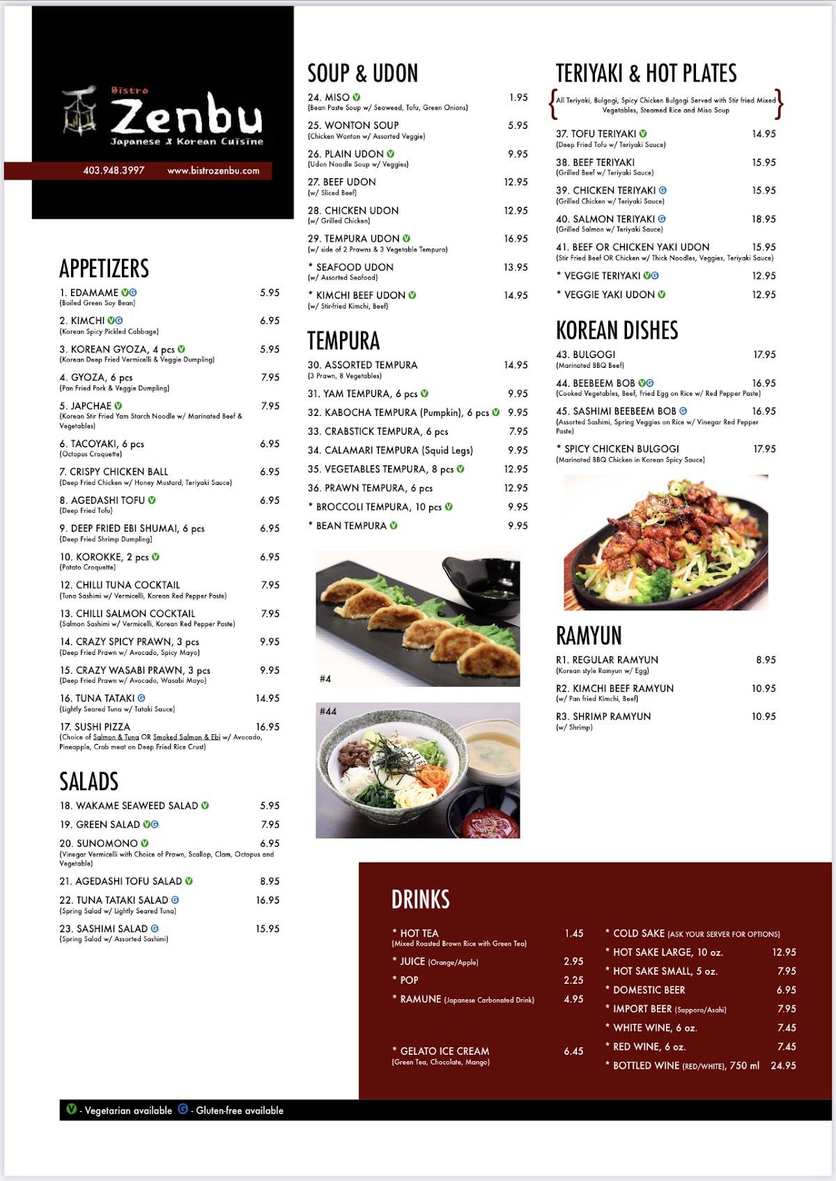 Menu at Zenbu restaurant, Airdrie