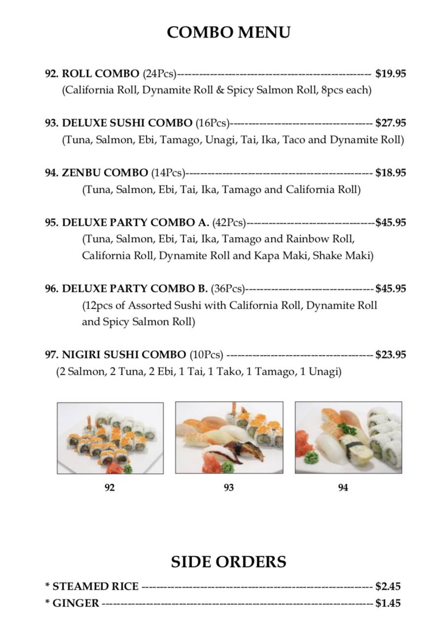 Menu at Zenbu restaurant, Airdrie