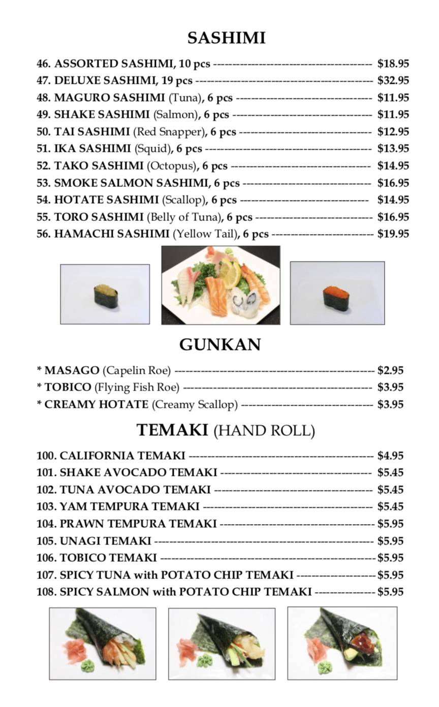 Menu at Zenbu restaurant, Airdrie