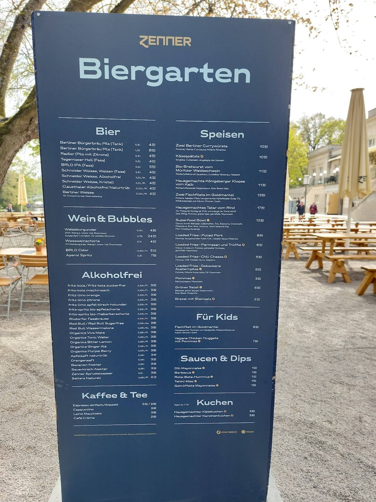 Speisekarte von Zenner Biergarten und Weingarten restaurant, Berlin