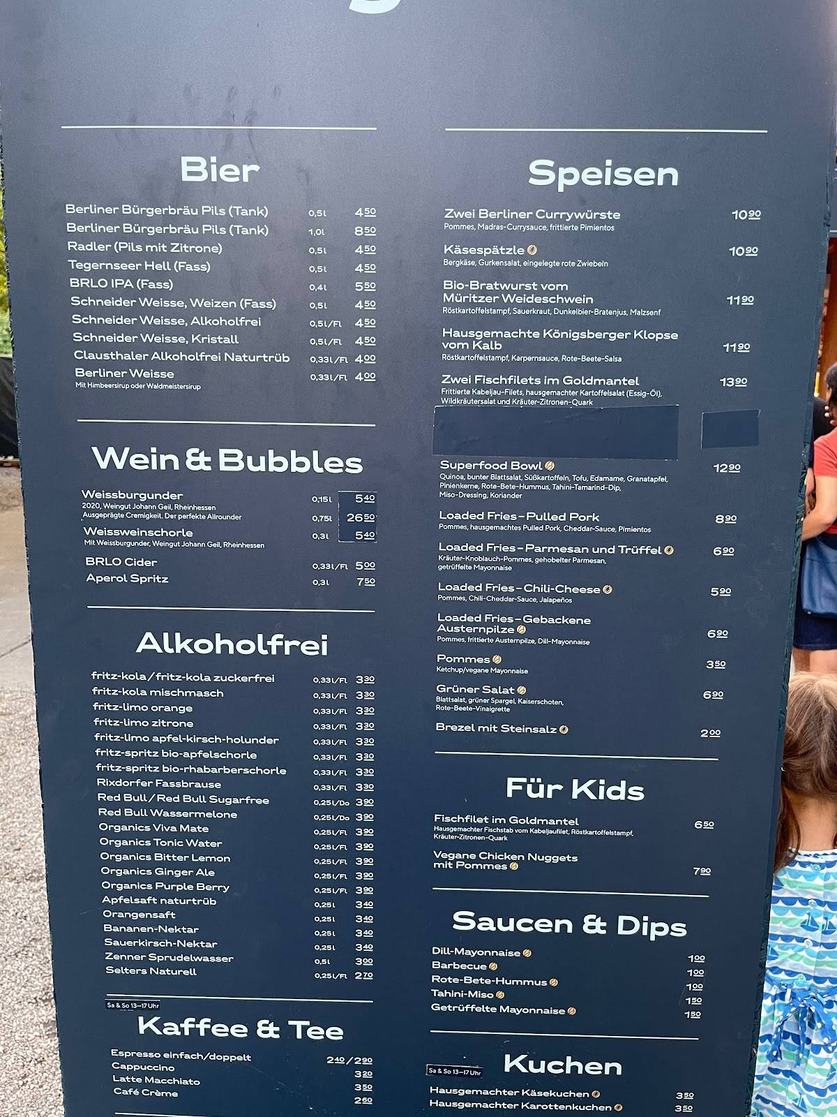 Speisekarte von Zenner Biergarten und Weingarten restaurant, Berlin