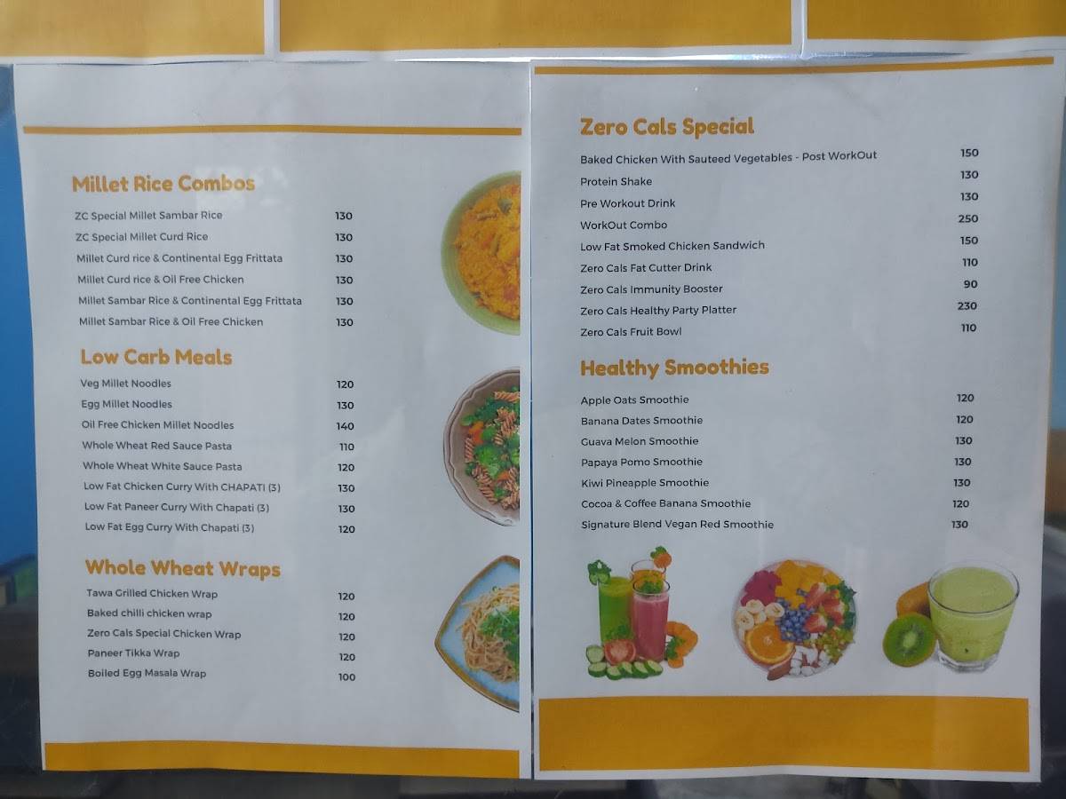Menu at Zero cals, Coimbatore