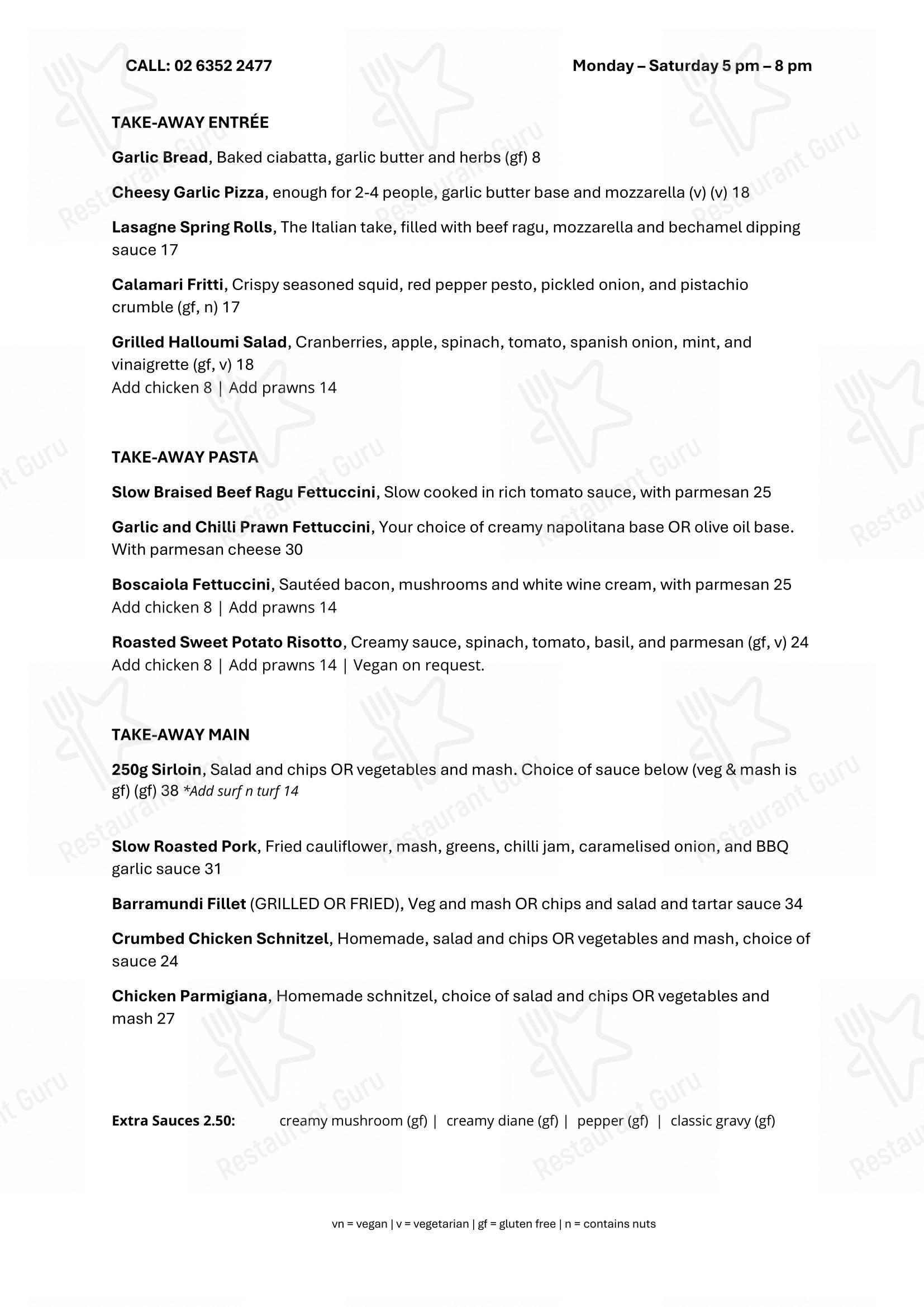 Menu at Zig Zag Motel Lithgow restaurant, Vale Of Clwydd