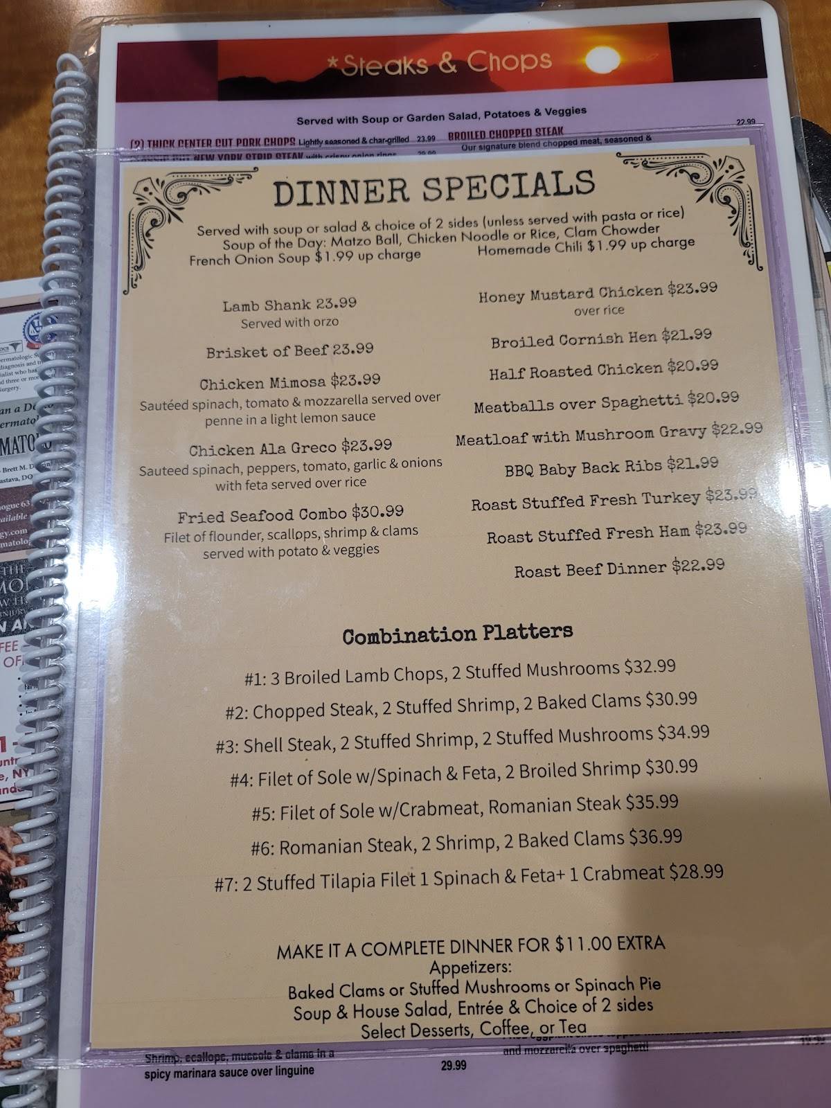 Menu at Zona Out East Diner restaurant, Rocky Point