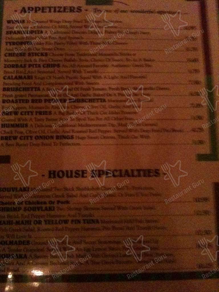Menu at Zorba’s Greek American Restaurant, Sault Ste. Marie