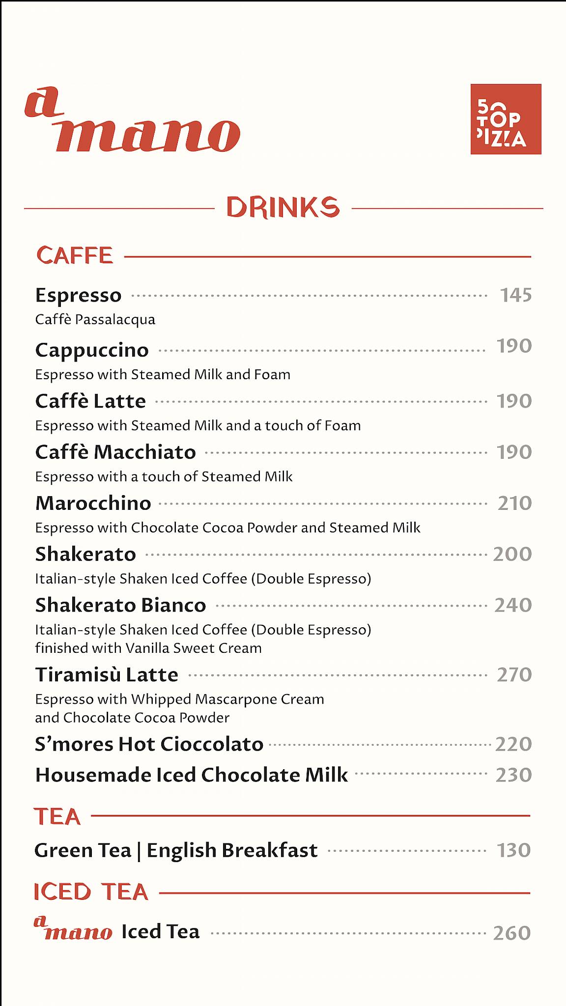 Menu at a mano Araneta City (Quezon City) restaurant, Quezon City