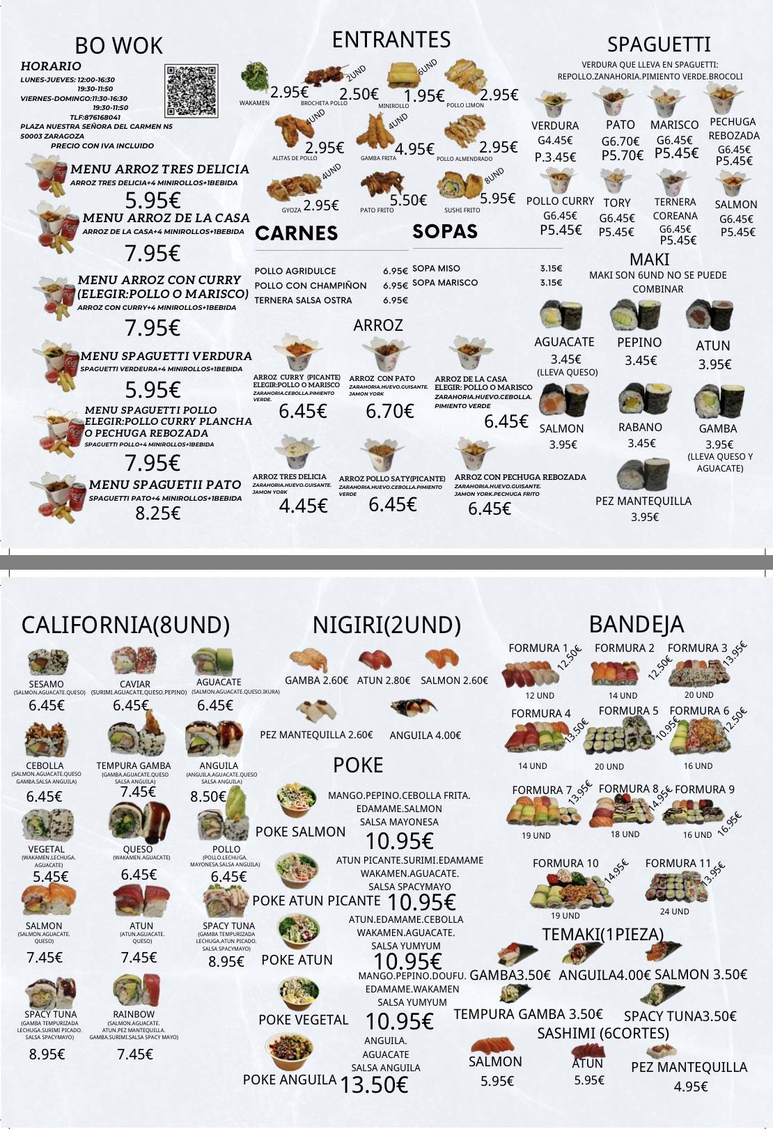 Carta del restaurante Bo Wok, Zaragoza, Pl. del Ntra. Sra. del Carmen