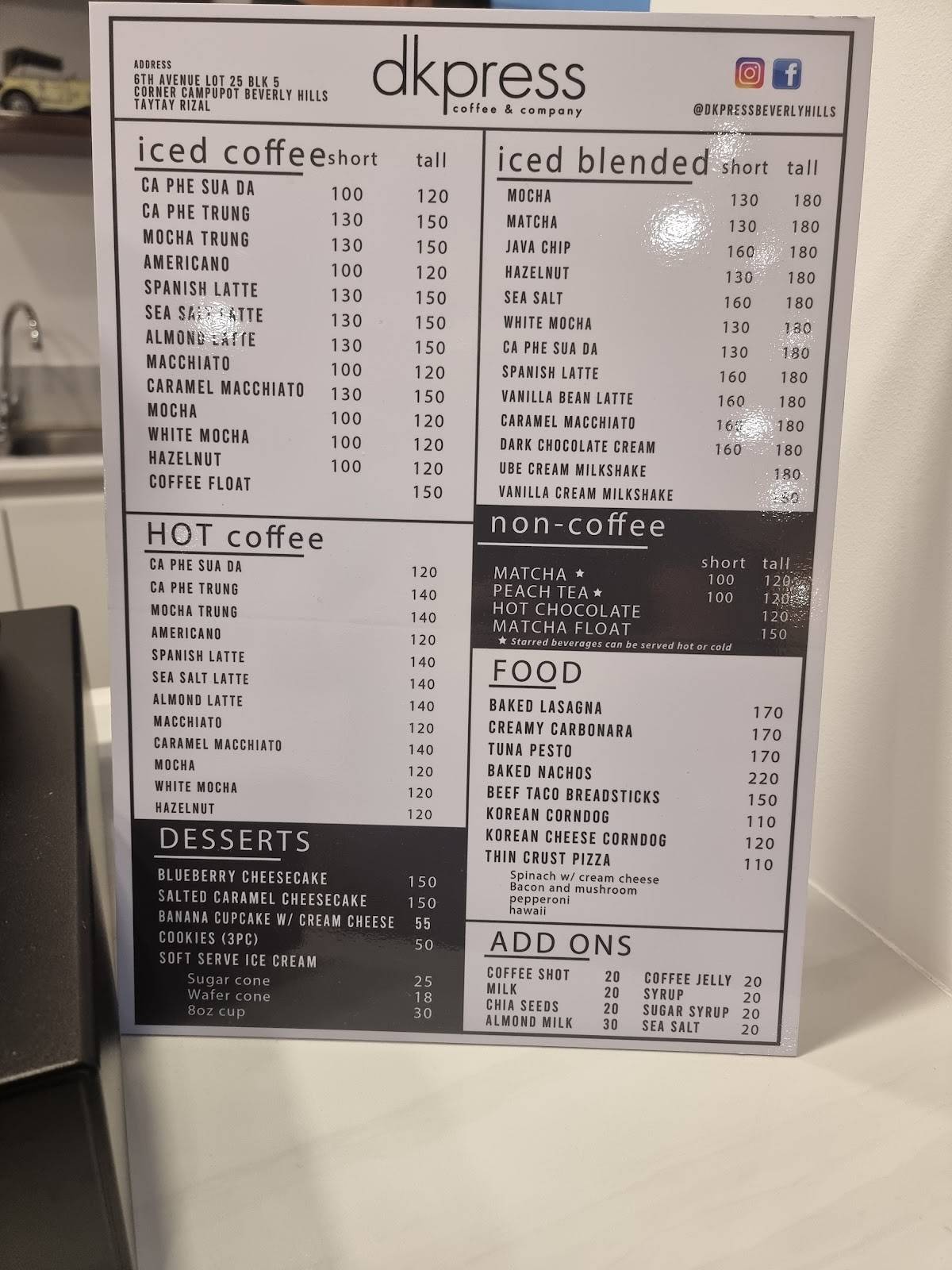 Menu at dkpress coffee & company beverly hills restaurant, Taytay