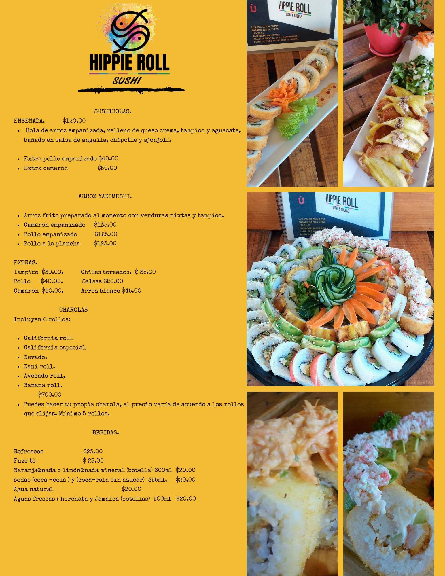 Carta del restaurante hippie roll, Ensenada