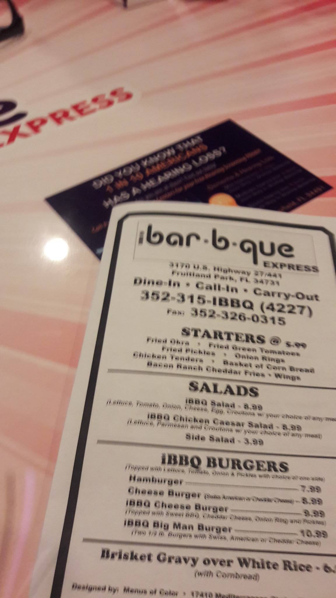Menu at iBarbque Express, Fruitland Park