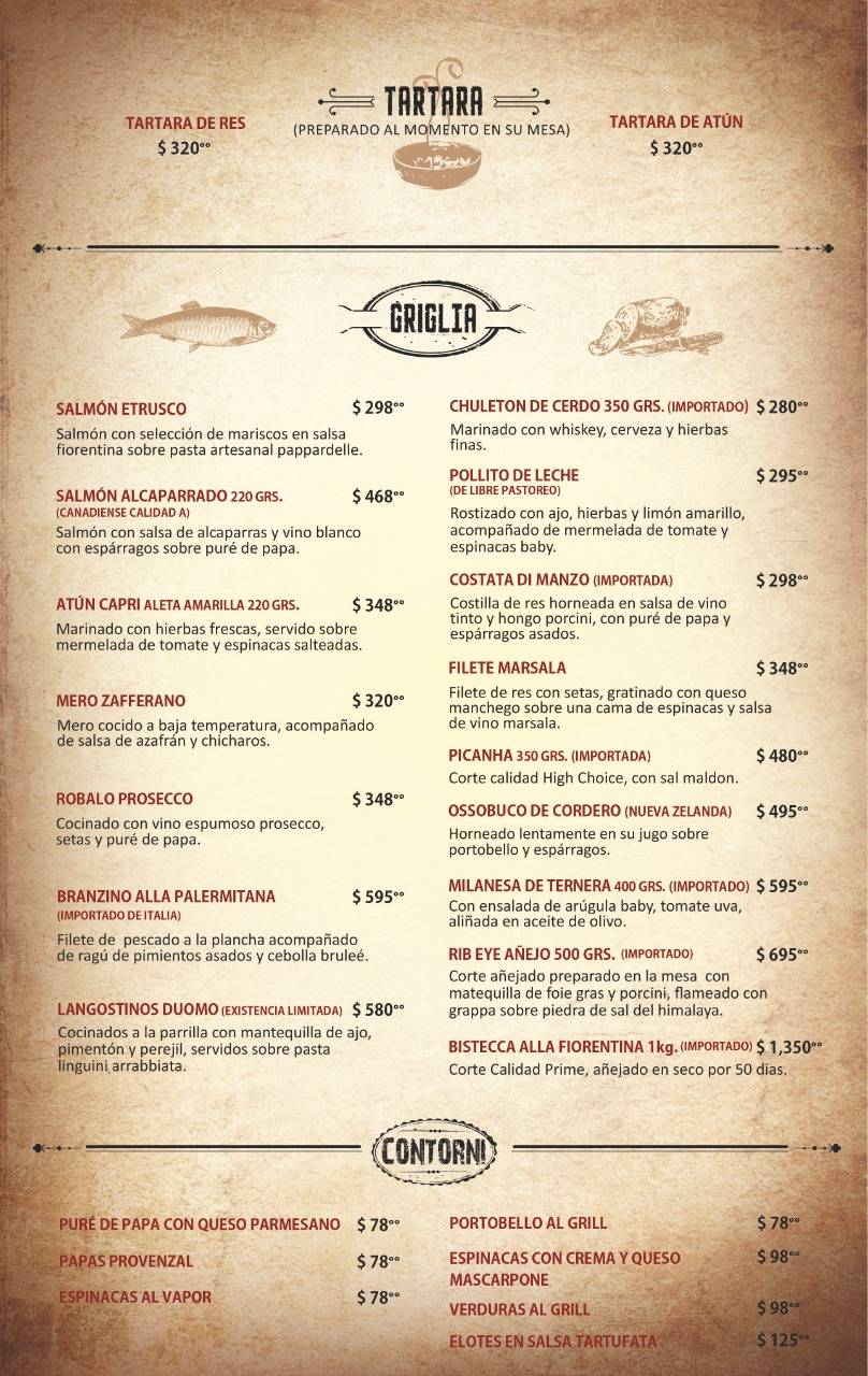 Carta del restaurante Il Duomo, Guadalajara