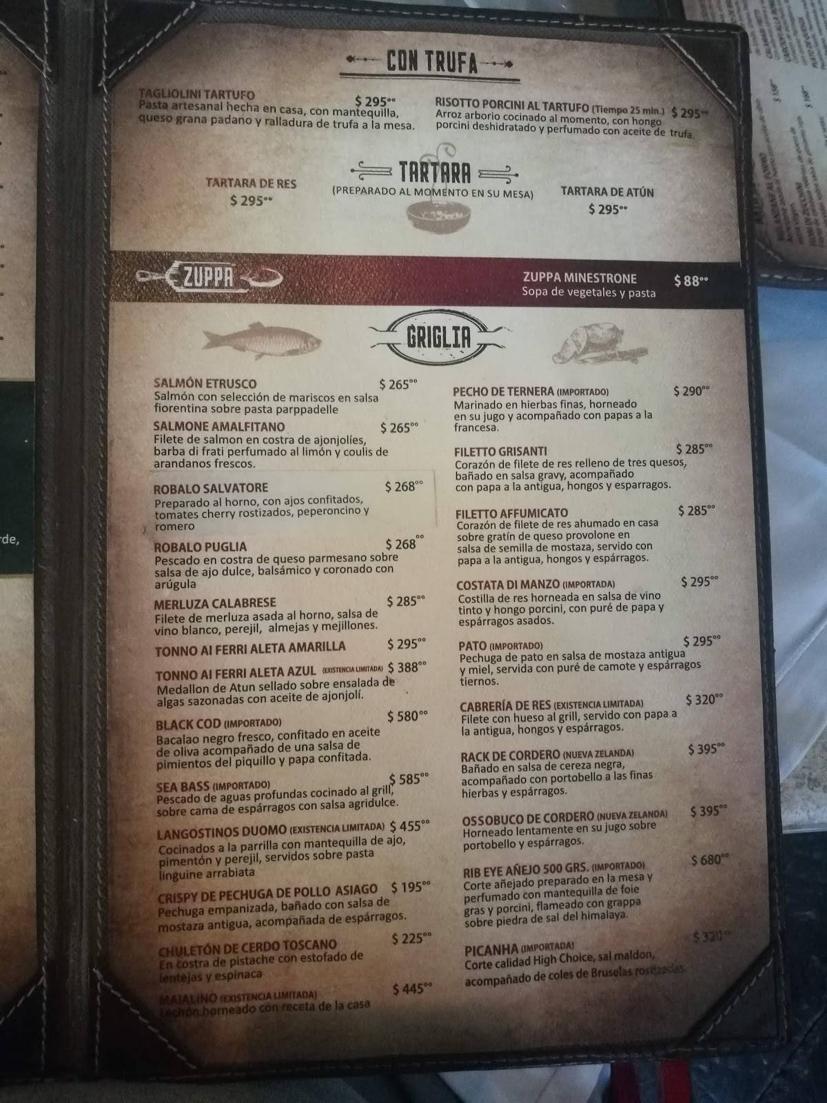 Carta del restaurante Il Duomo, Guadalajara