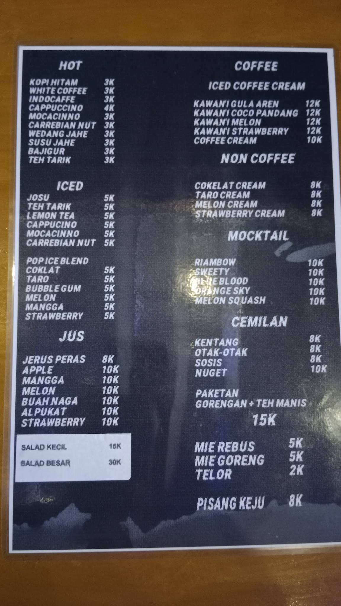 Menu at kedai kawan'i cafe, Sukadami