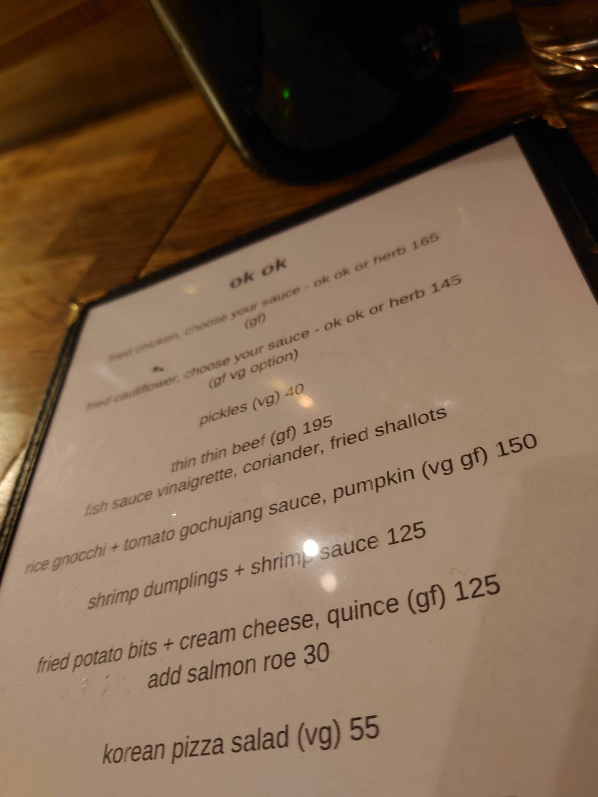 Menu at ok ok restaurant, Stockholm