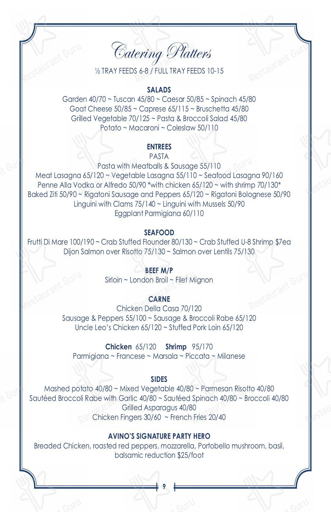 Menu at Avino's Italian Table restaurant, Bellport, 108 S Country Rd