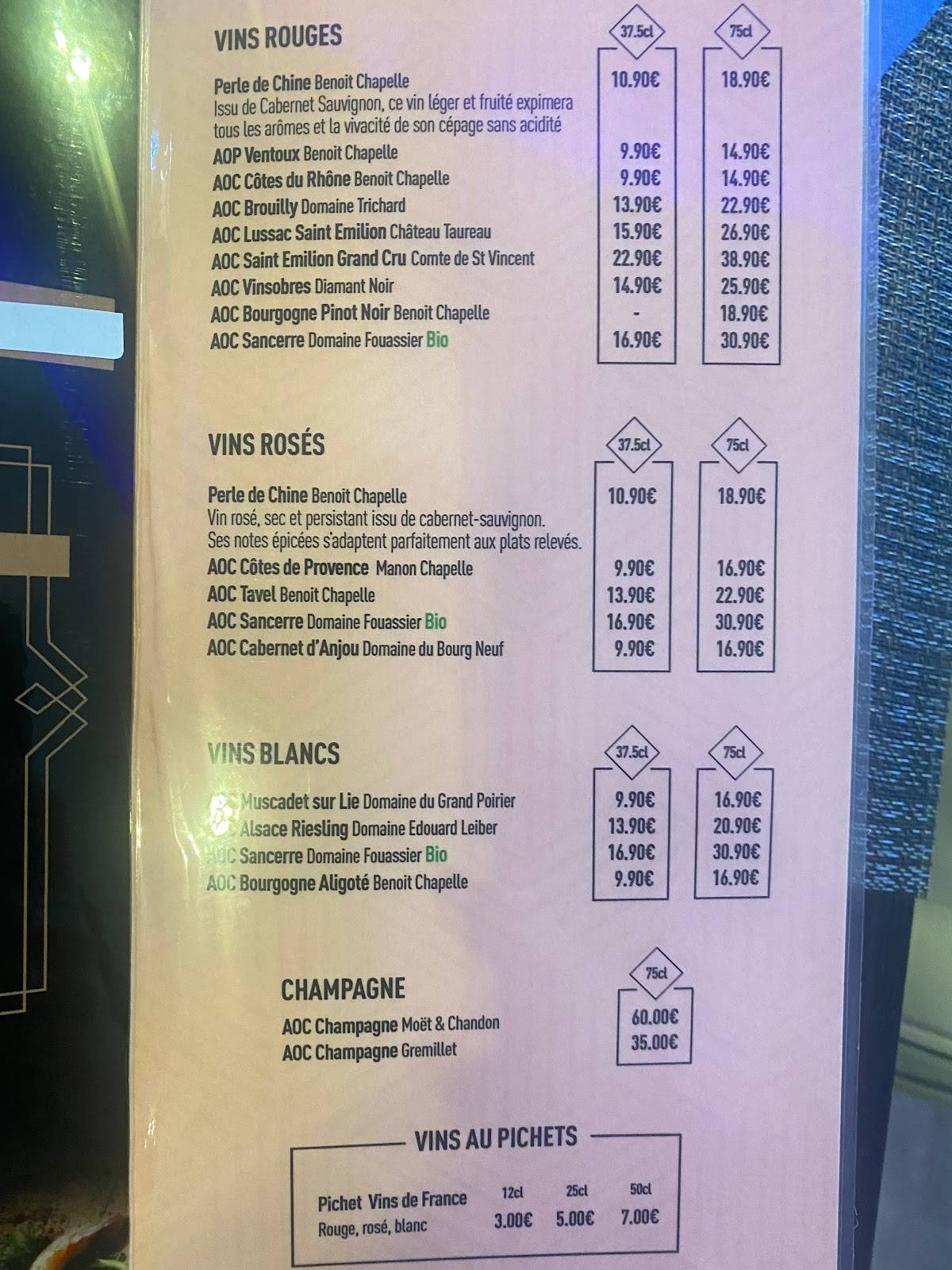 Menu au panda wok restaurant, Anthy-sur-Léman