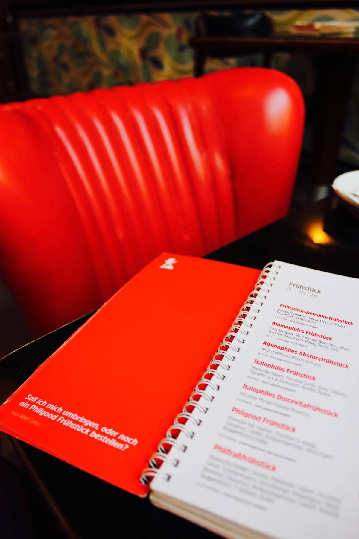 Menu at phil cafe, Vienna