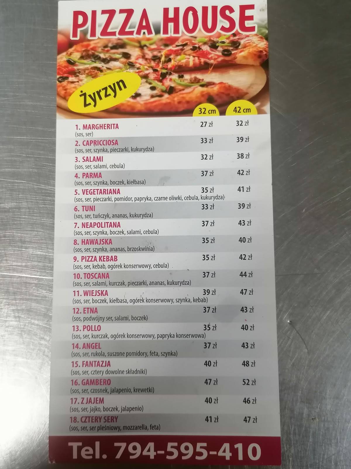 Menu at Pizza House restaurant, Żyrzyn