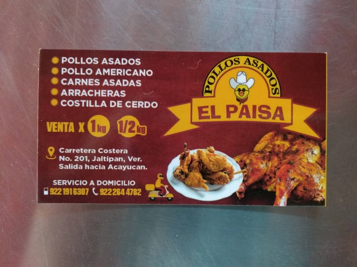 Carta del restaurante Pollos el paisa, Jáltipan del Morelos