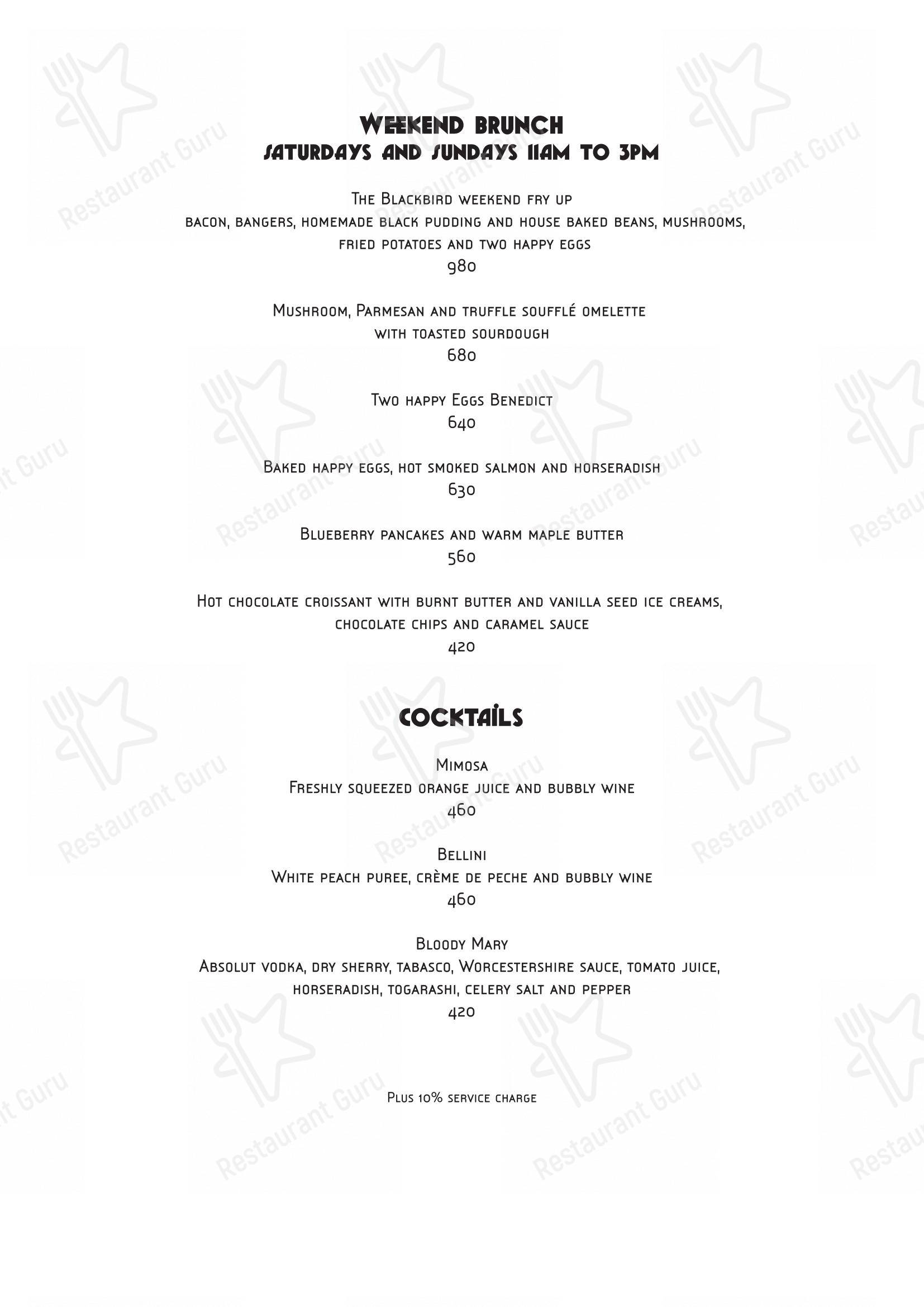 Menu at Blackbird Makati restaurant, Makati, 1229 Makati Ave