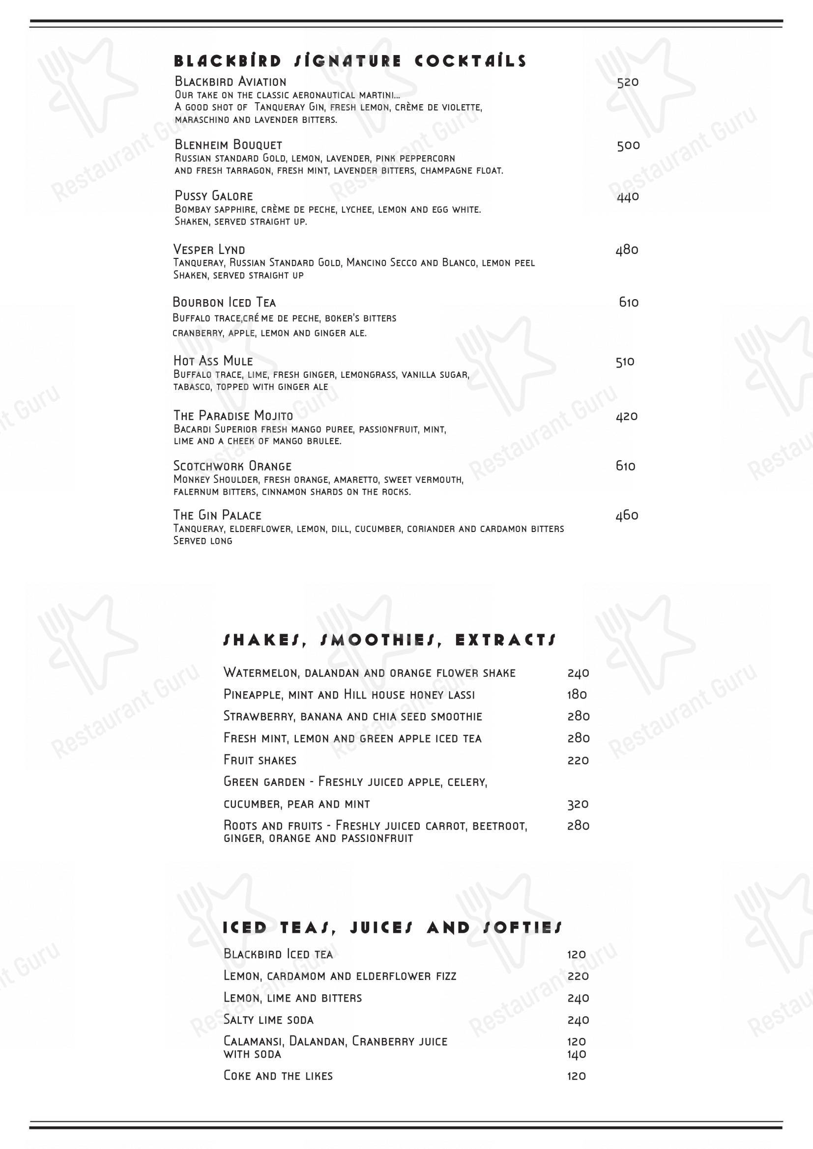 Menu at Blackbird Makati restaurant, Makati, 1229 Makati Ave