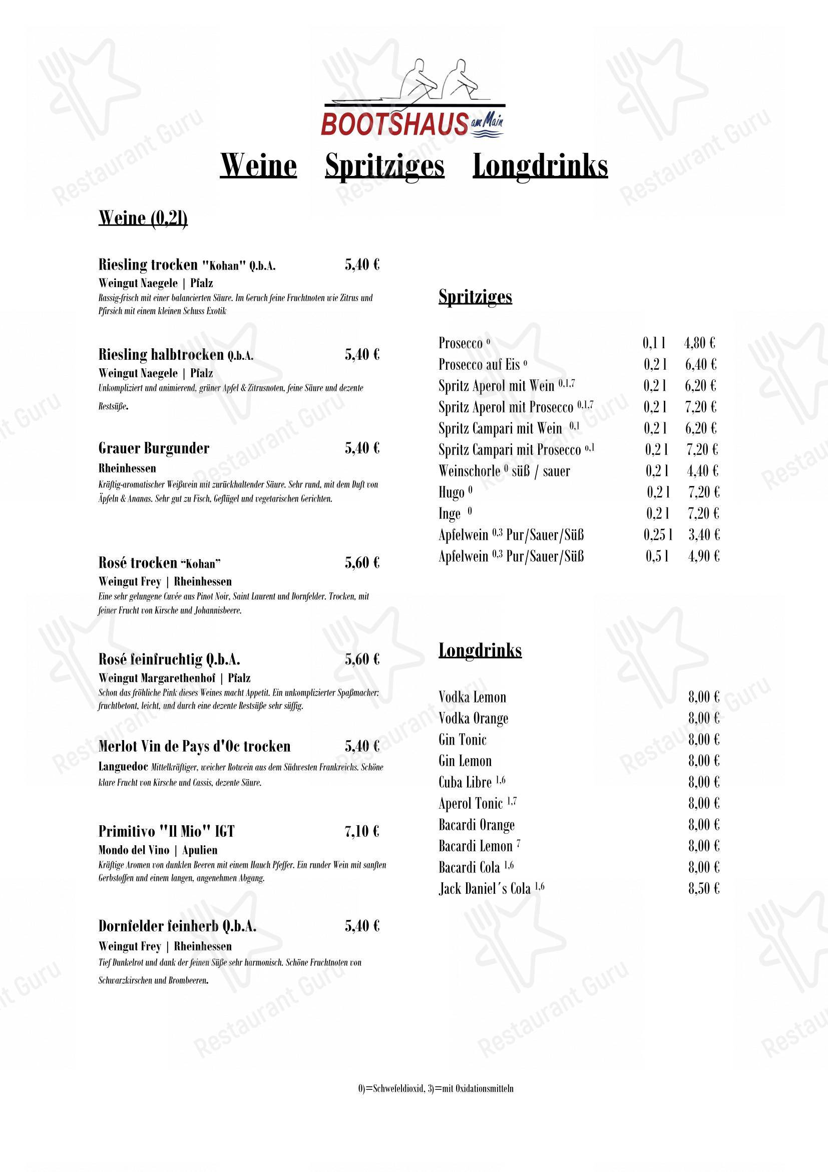 Speisekarte von Bootshaus Rüsselsheim restaurant, Rüsselsheim am Main