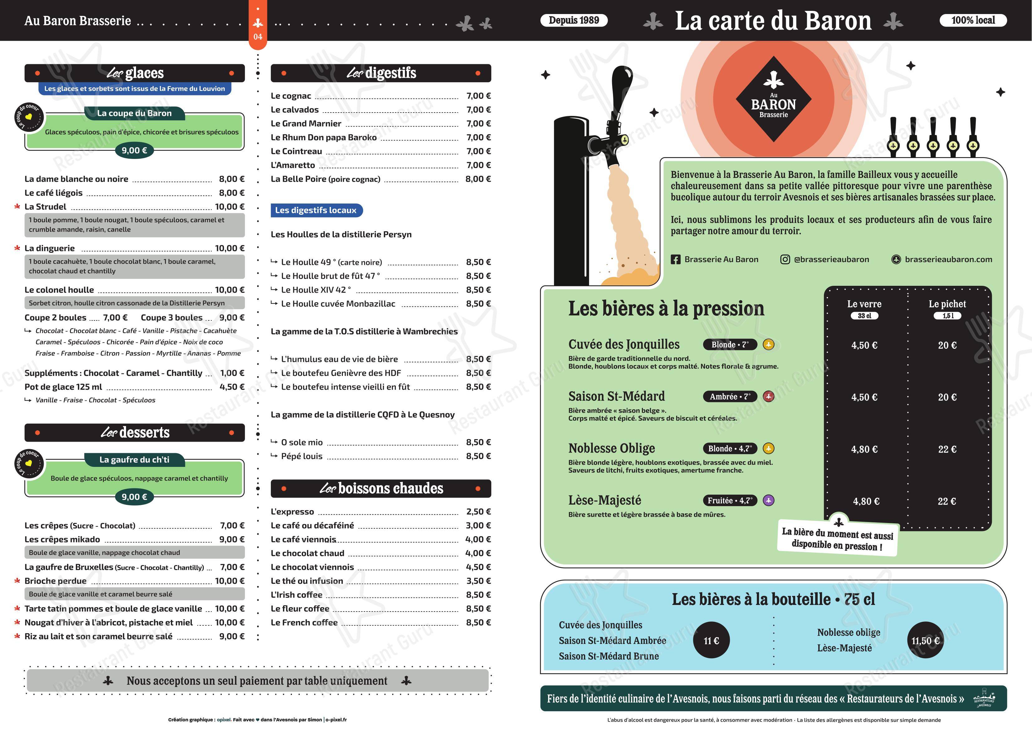 Menu au Brasserie Au Baron, Gussignies