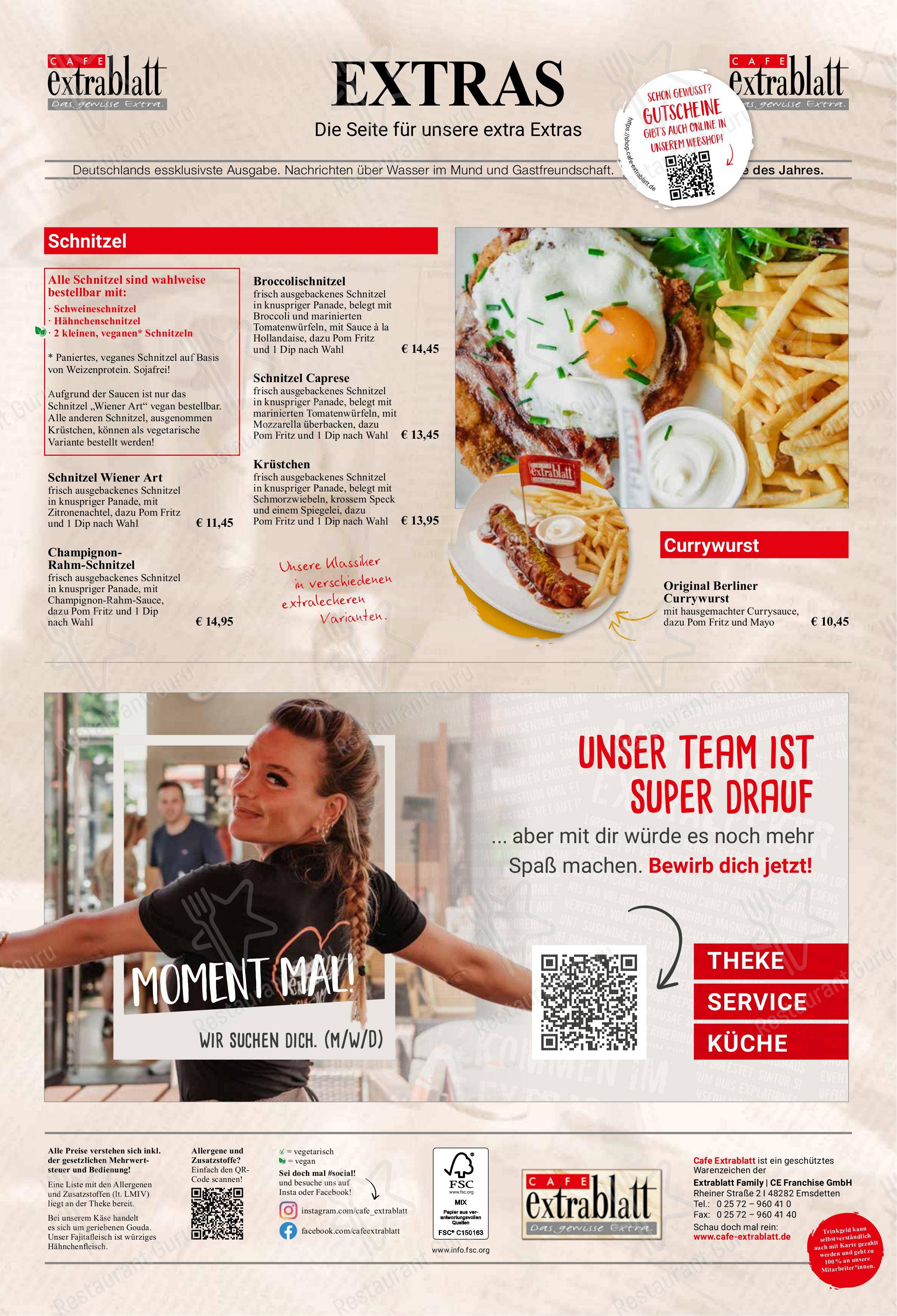 Speisekarte von Café Extrablatt pub & Bar, Gelsenkirchen, Arminstraße 1