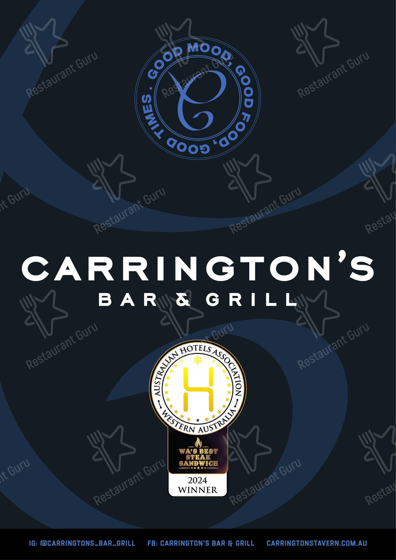 Menu at Carrington's Bar and Grill, Hamilton Hill