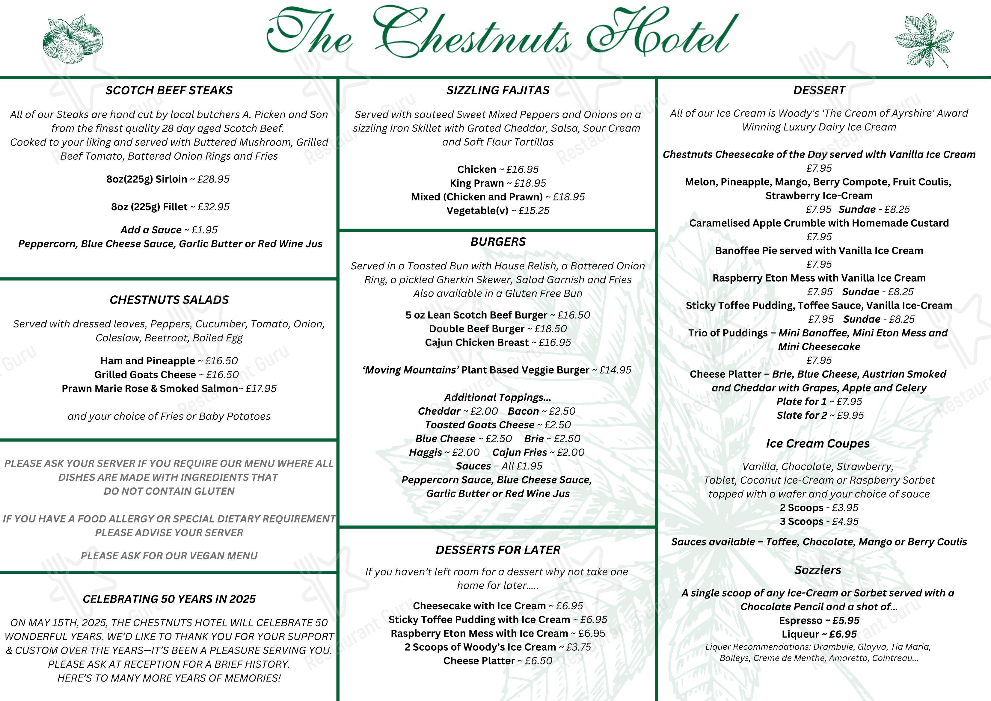 Menu at Chestnuts Restaurant & Hotel, Ayr