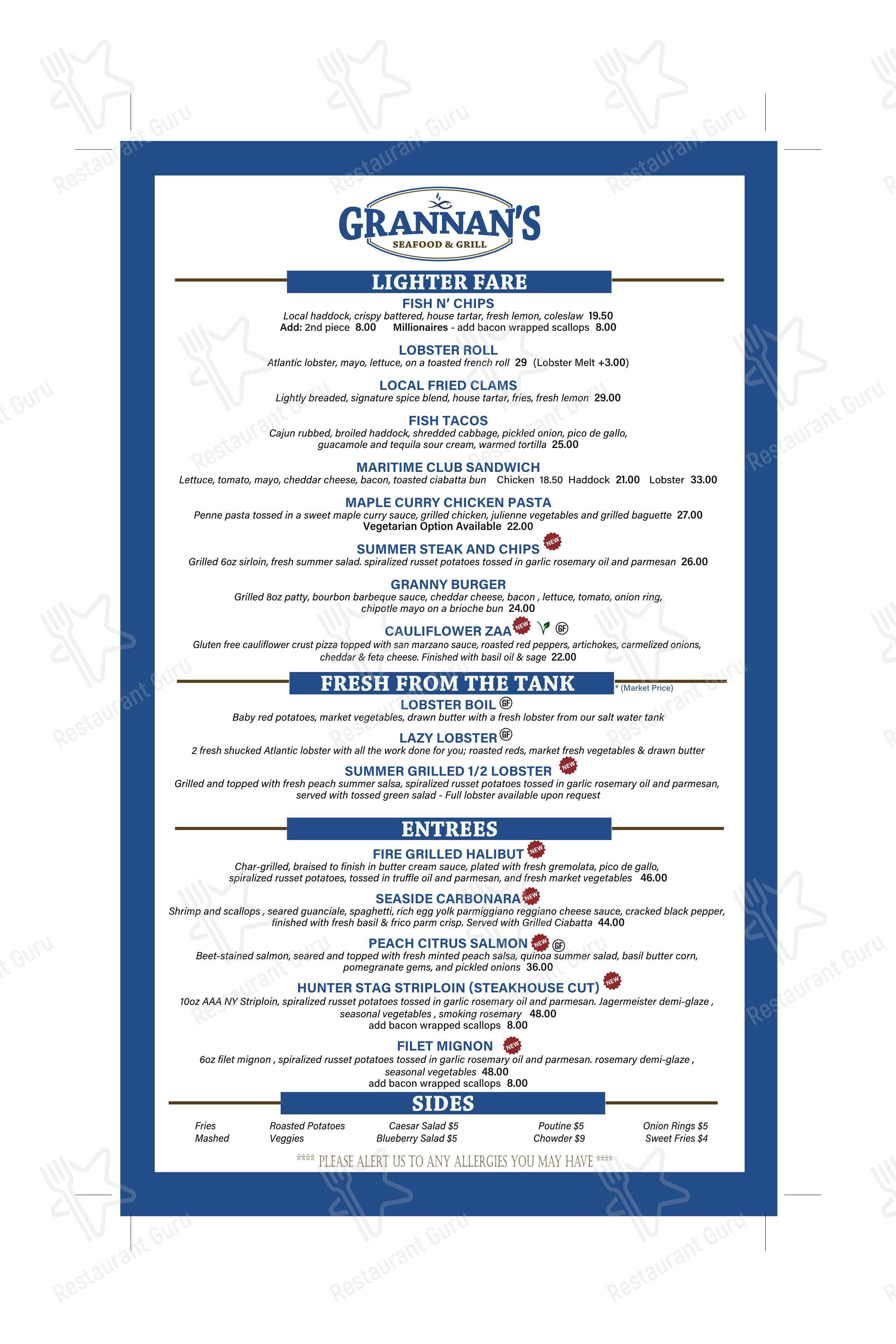 Menu at Churchill's Pub & Steakhouse, Saint John, 10 Grannan St