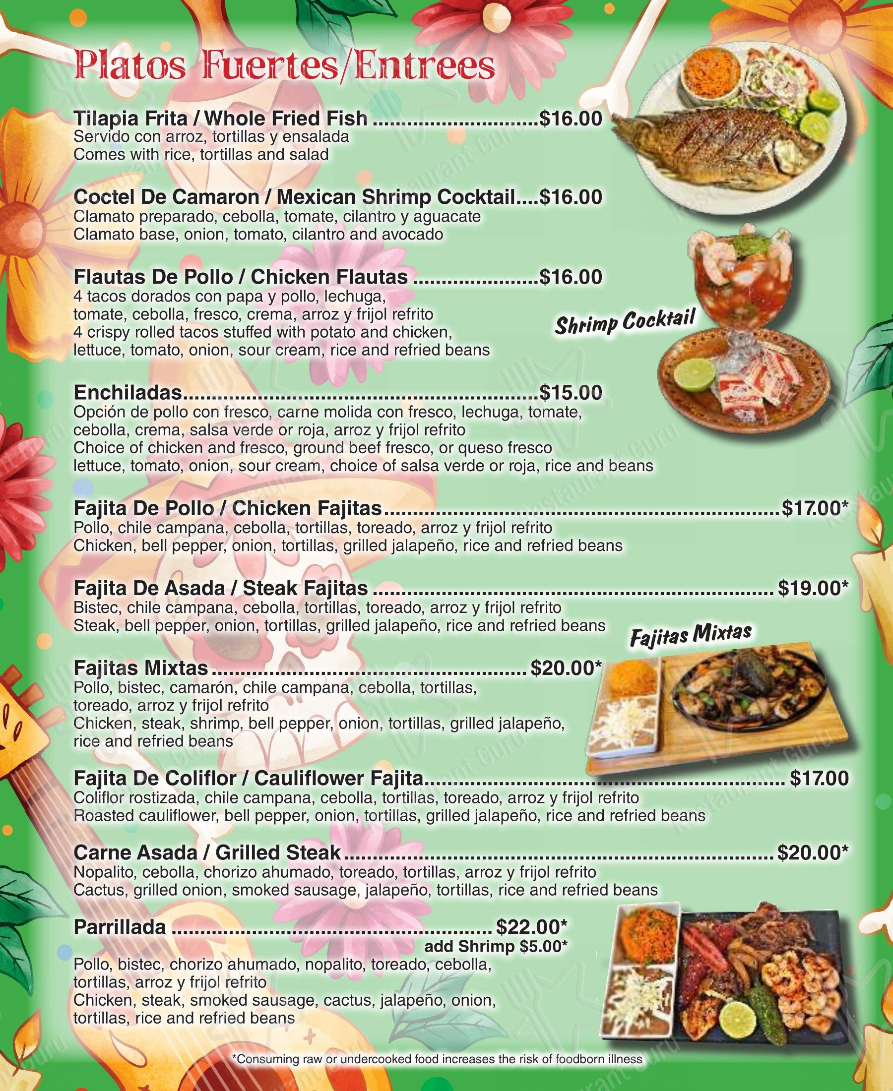 Menu at Dos Sabores Restaurant, Three Oaks