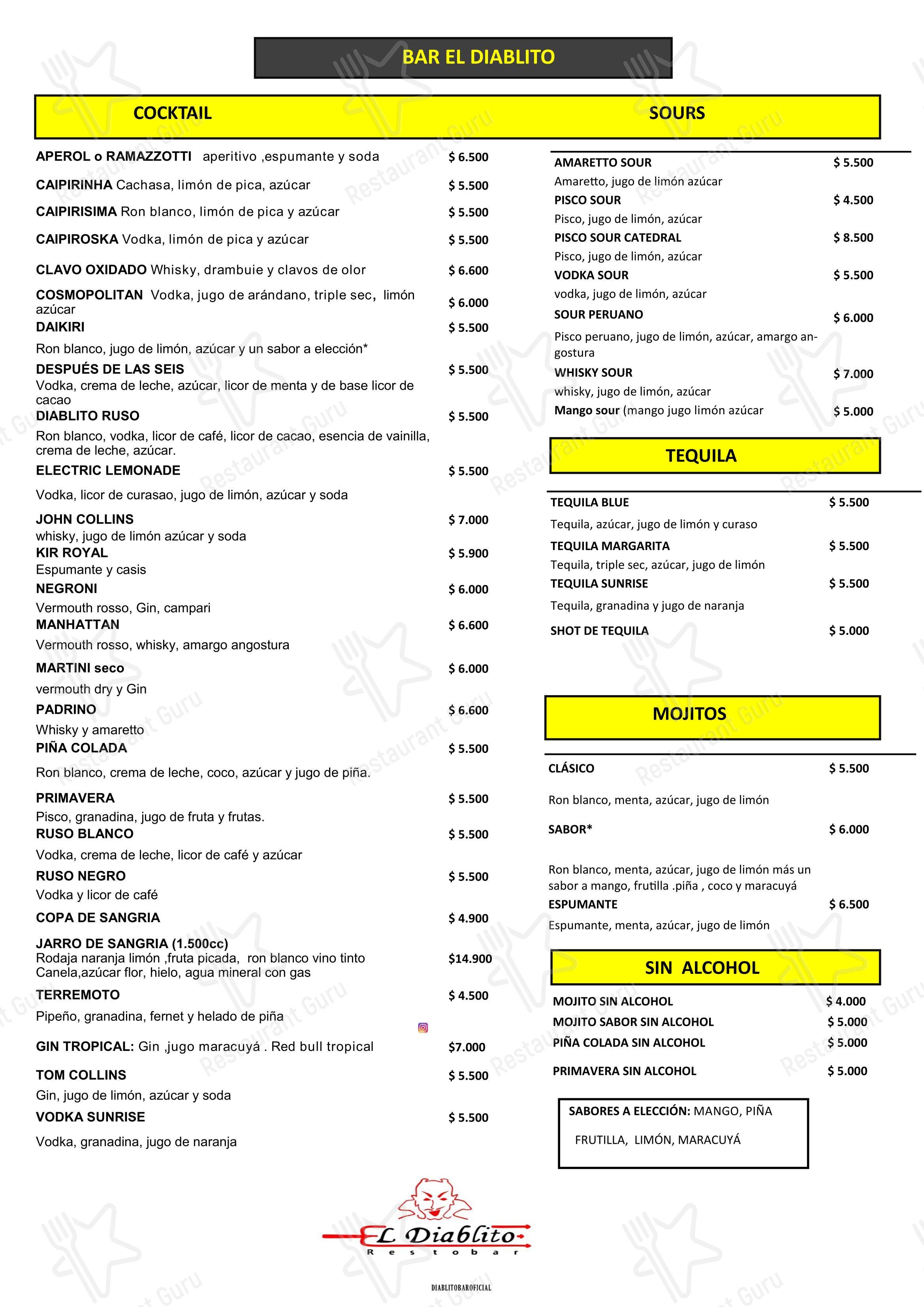 Menu at El Diablito pub & bar, Santiago