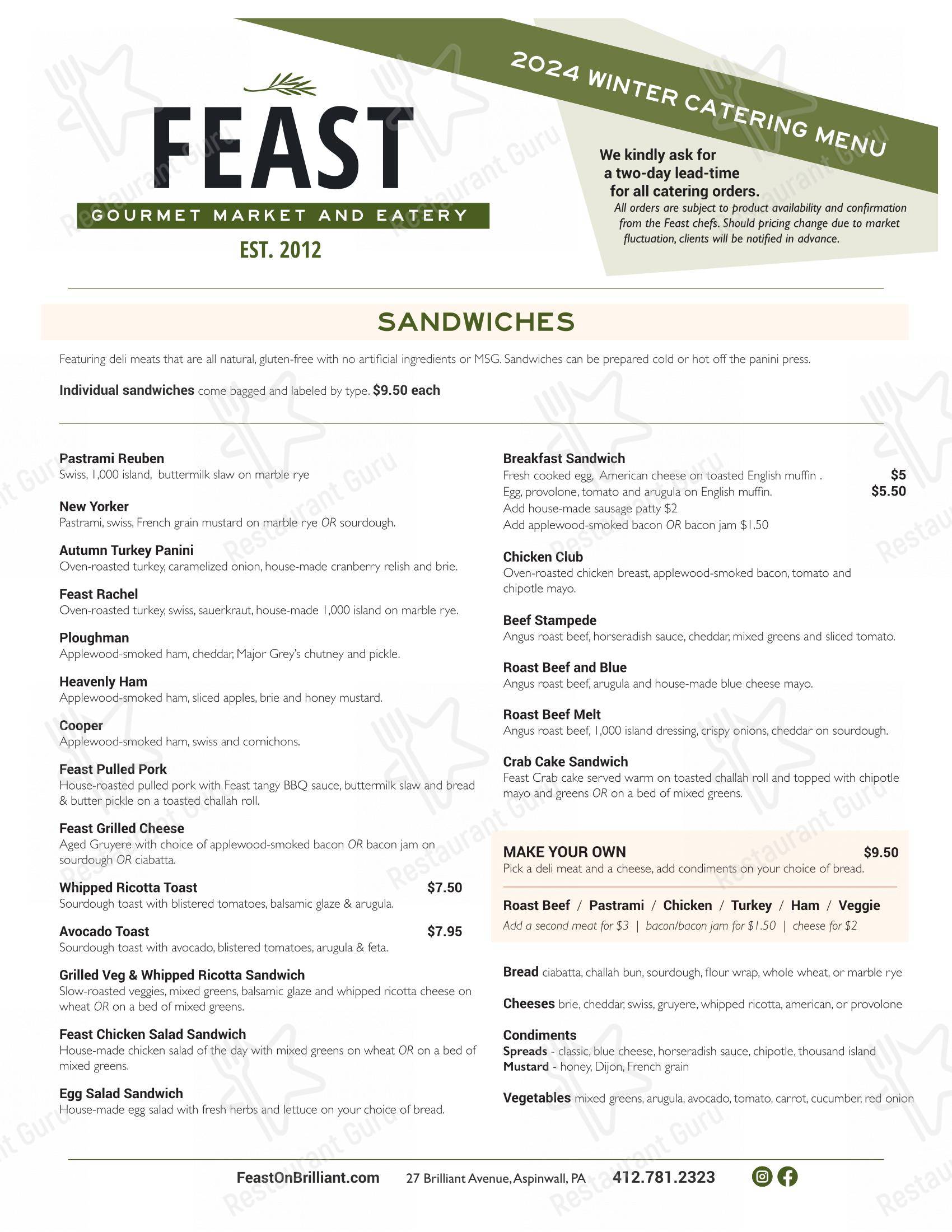 Menu at Feast Gourmet Market and Eatery restaurant, Aspinwall