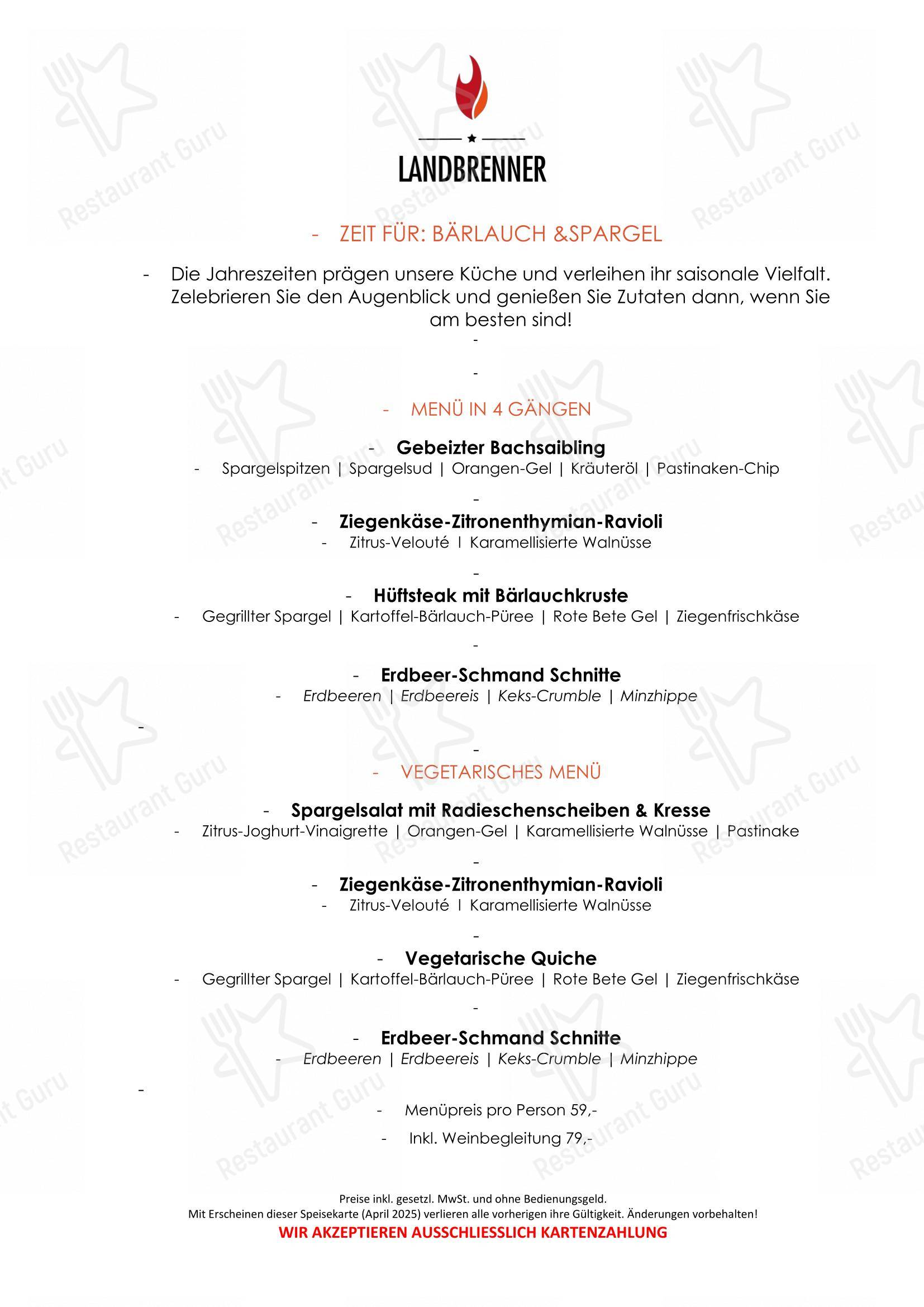 Speisekarte von LANDBRENNER restaurant, Frechen, Gut Clarenhof 6
