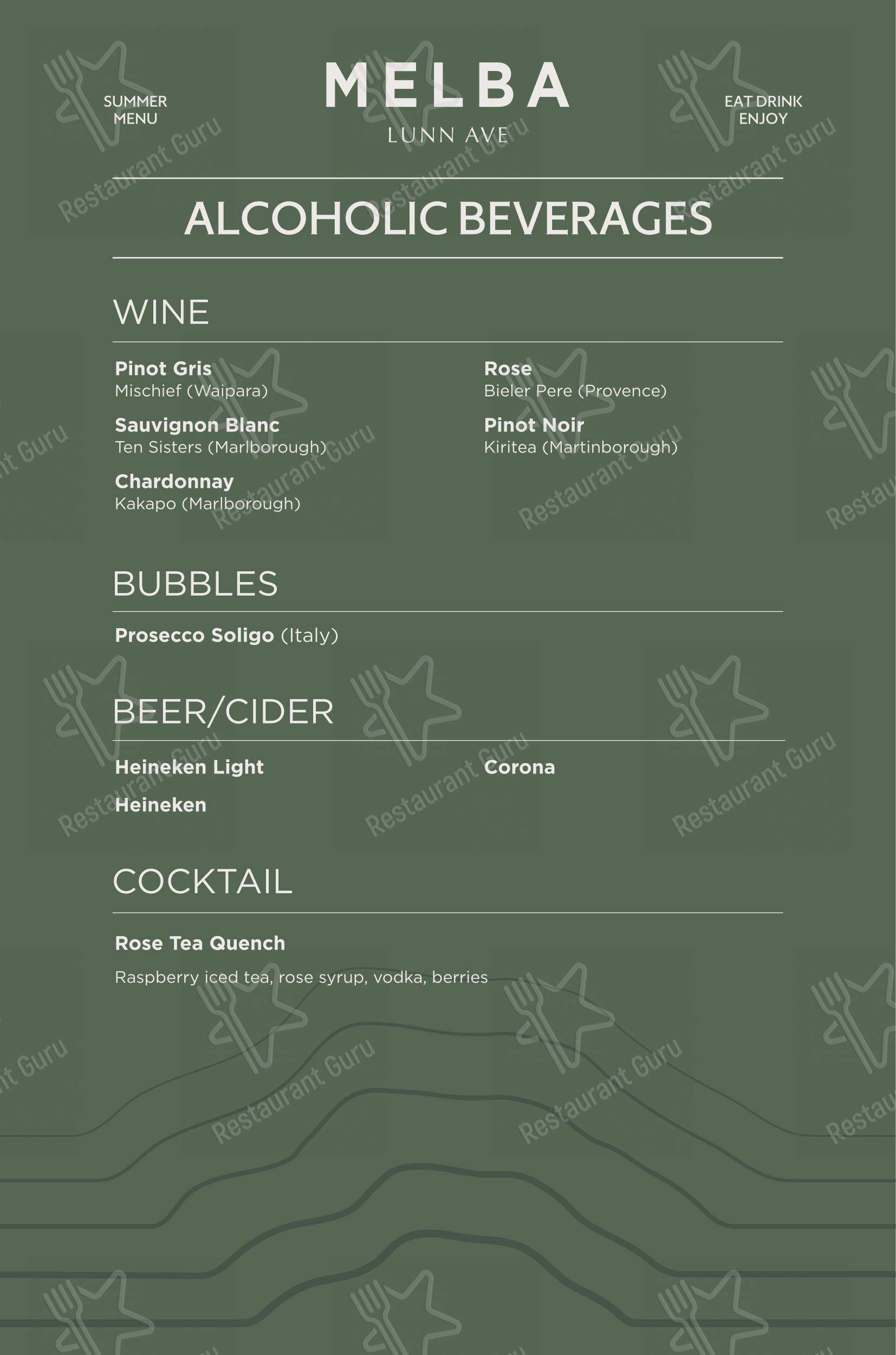 Menu at MELBA Lunn Ave cafe, Auckland