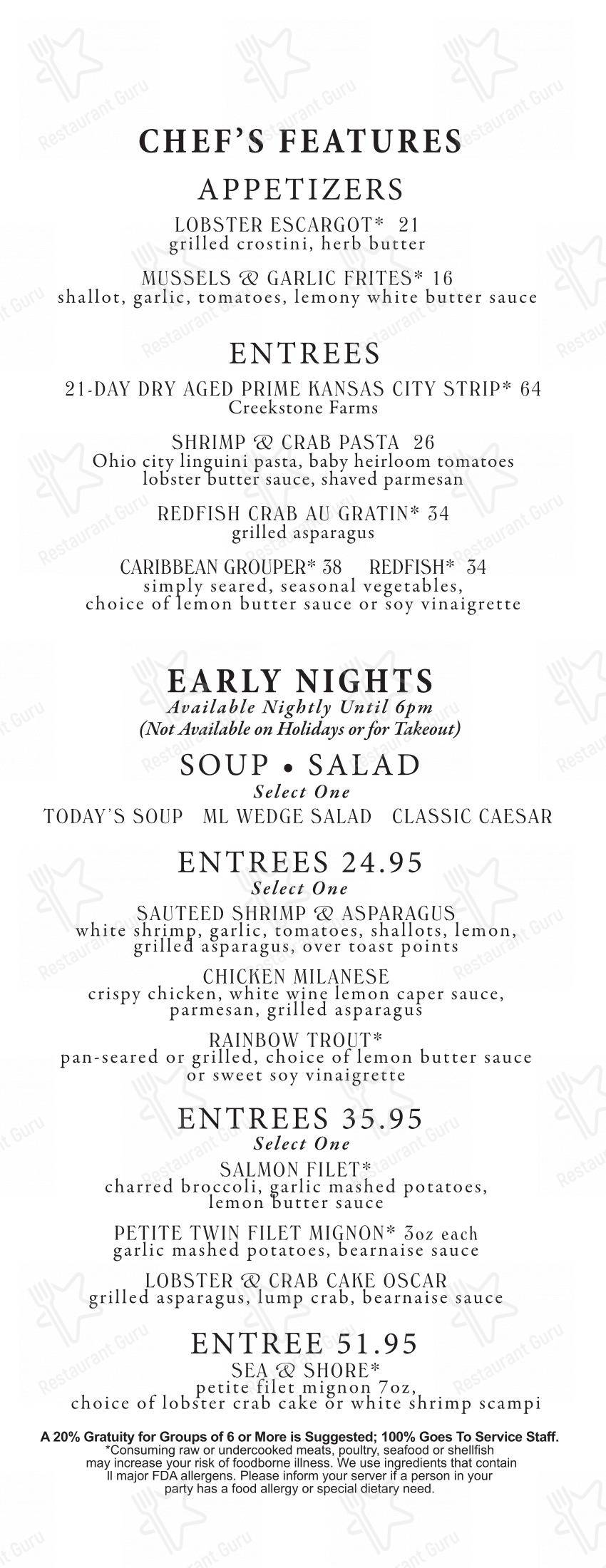 Menu at ML Tavern pub & bar, Moreland Hills
