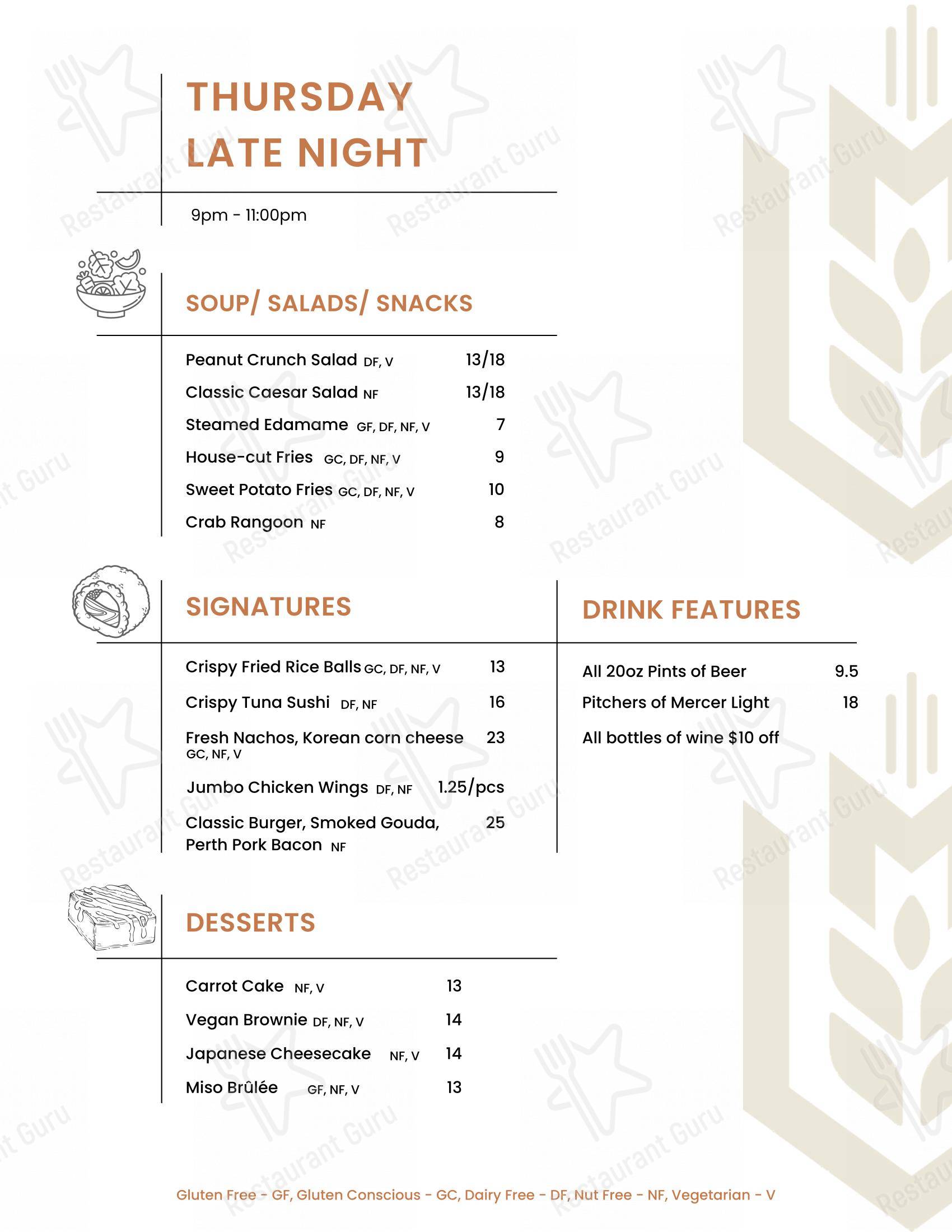 Menu at Mercer Kitchen Beer Hall pub & bar, Stratford