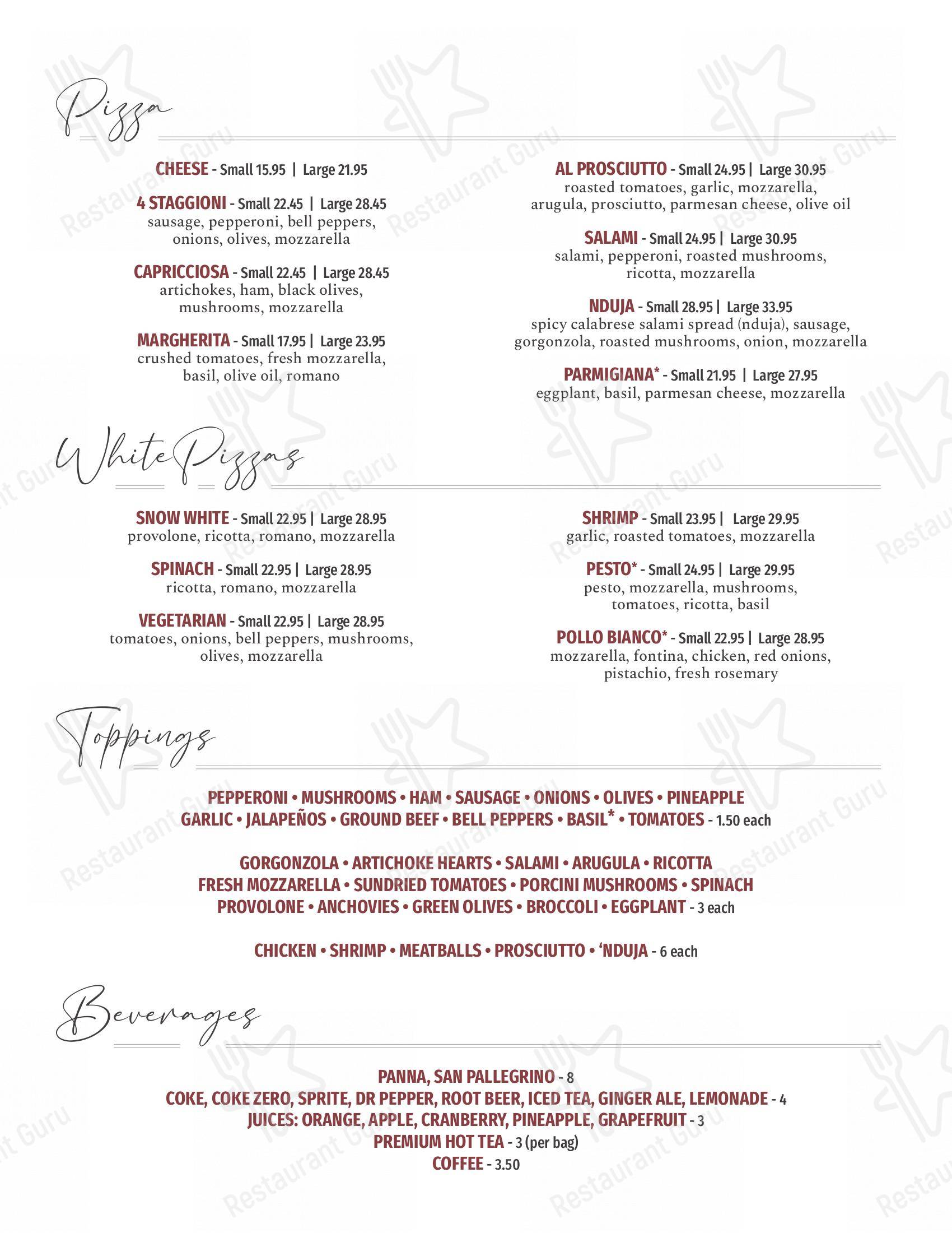 Menu at Nora's Italian Cuisine pub & bar, Las Vegas, W Flamingo Rd