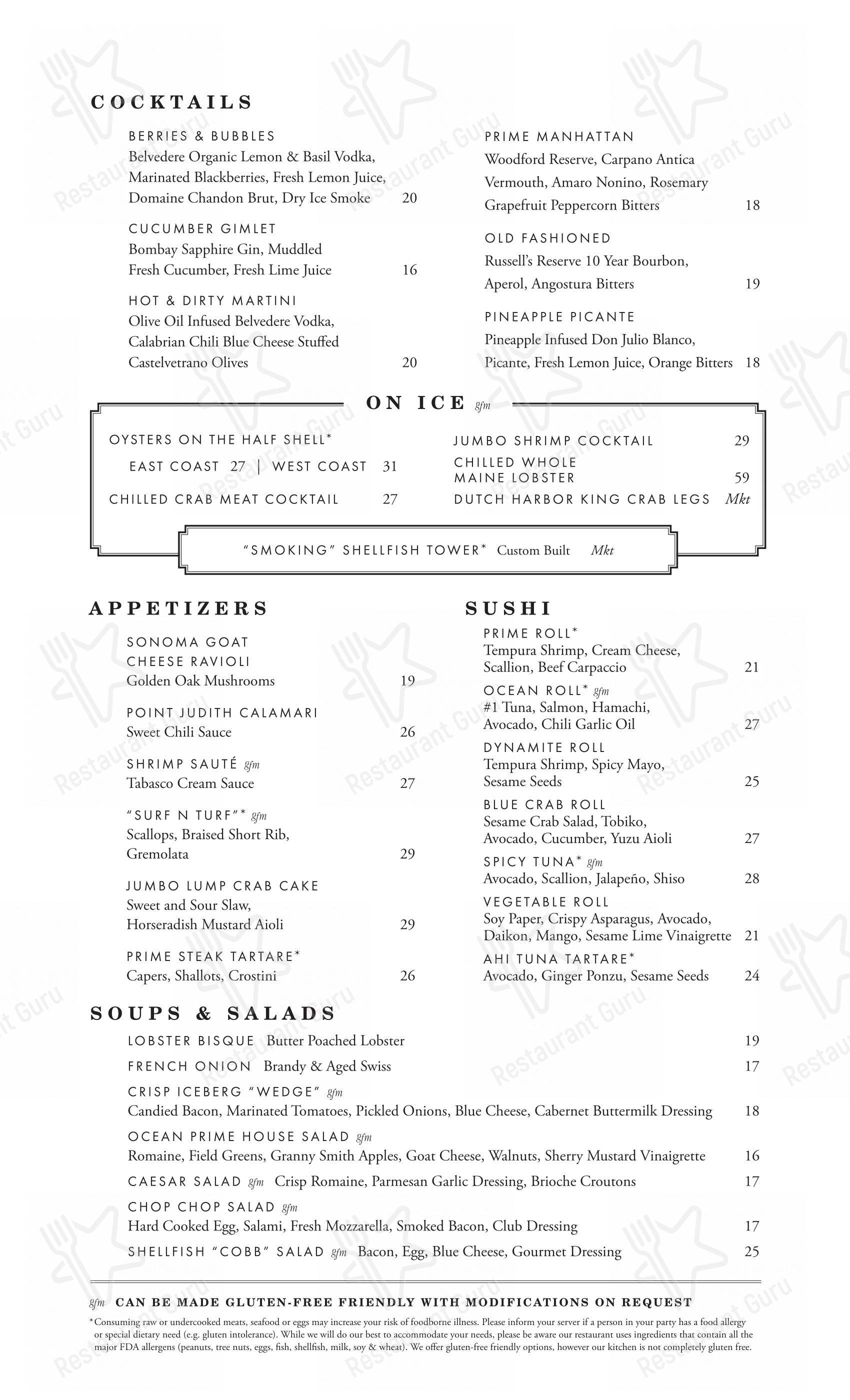 Menu at Ocean Prime steakhouse, Philadelphia