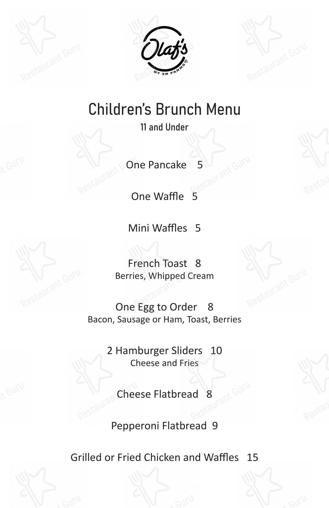 Menu at Olaf's Restaurant and Bar, Clifton