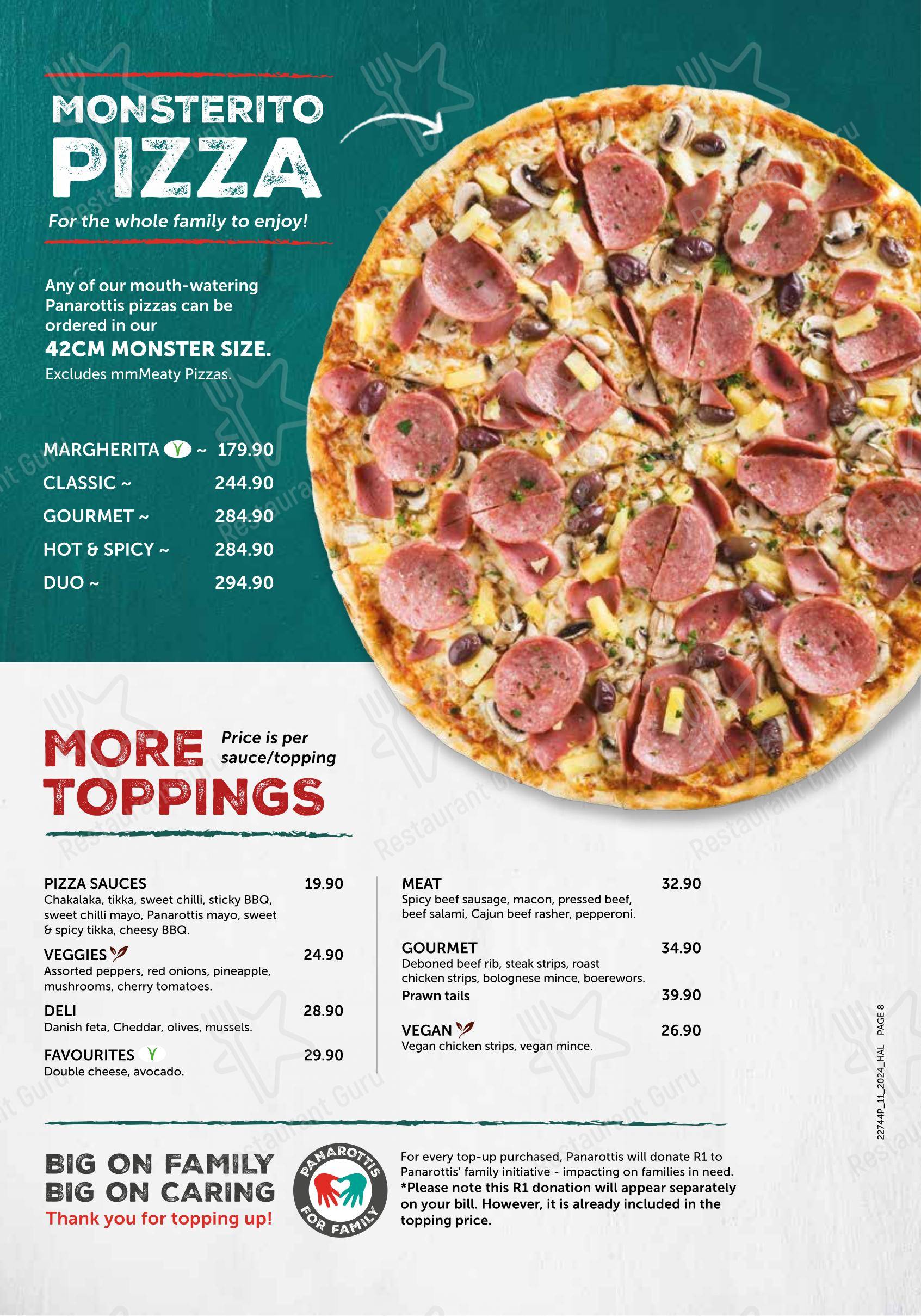 Menu at Panarottis N1 City restaurant, Cape Town, Shop U22