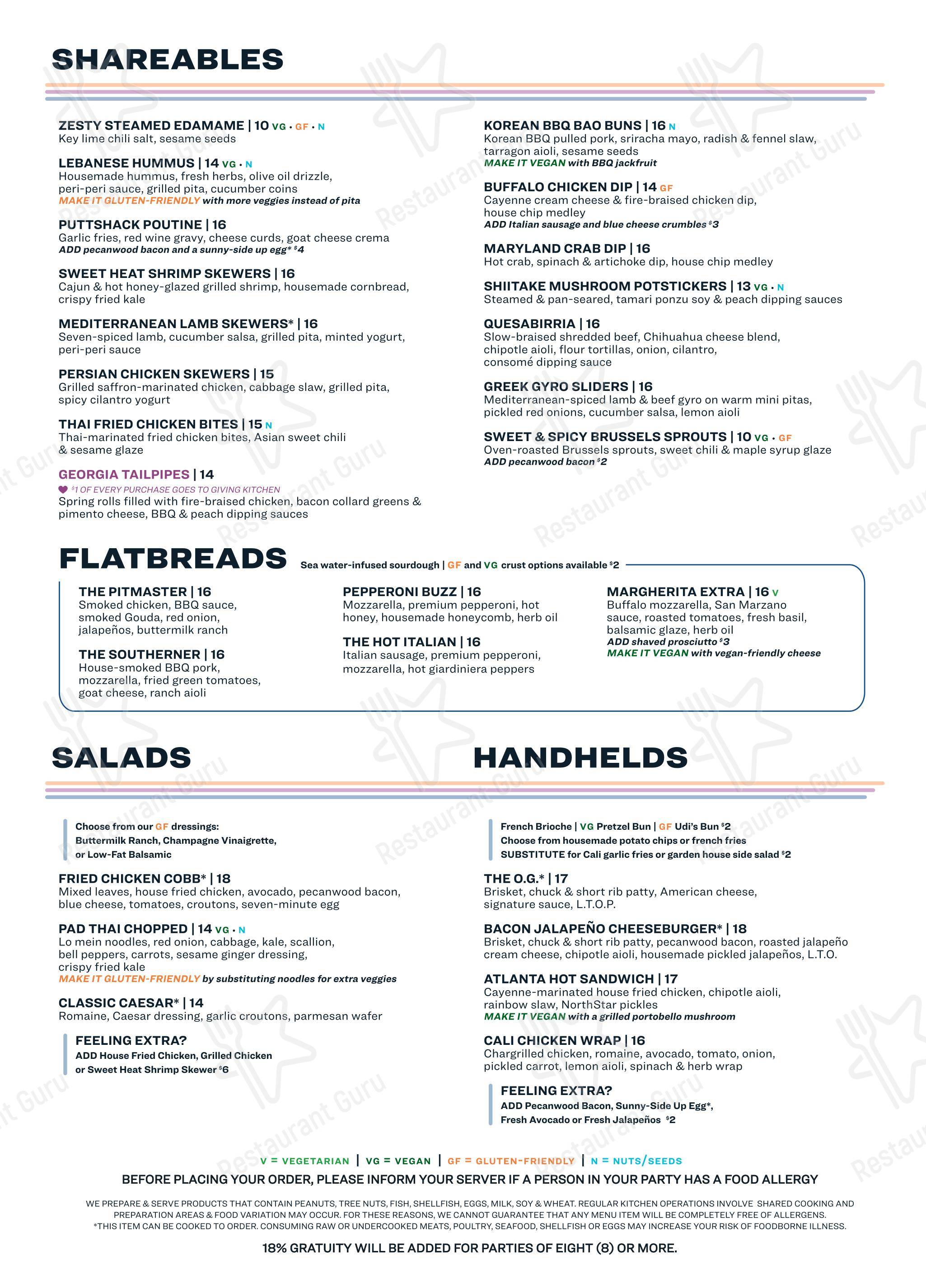 Carta del restaurante Puttshack - Atlanta, Atlanta