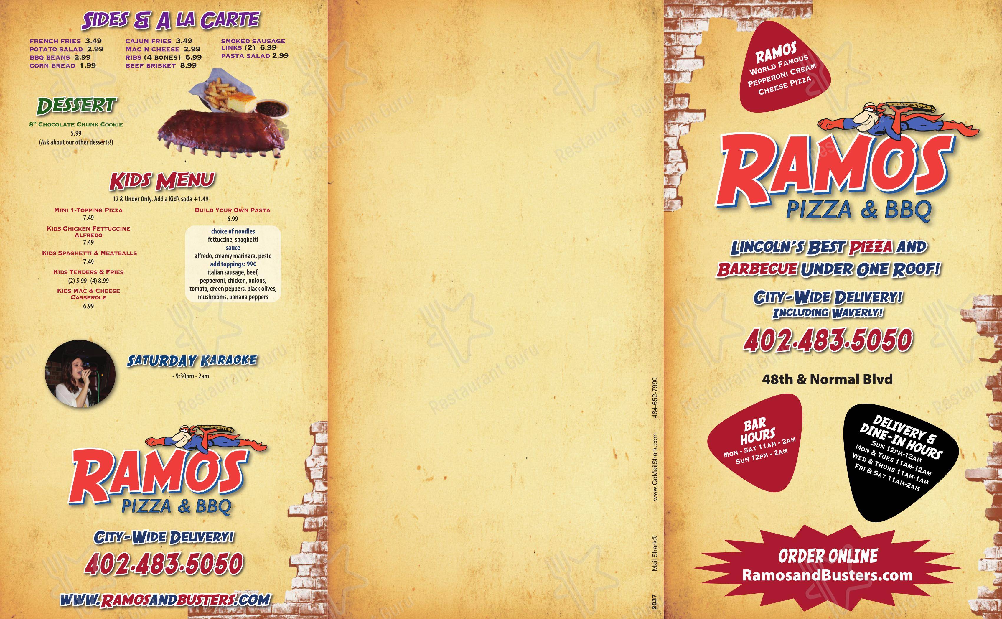 Menu at Ramos Pizza restaurant, Lincoln, S 48th St