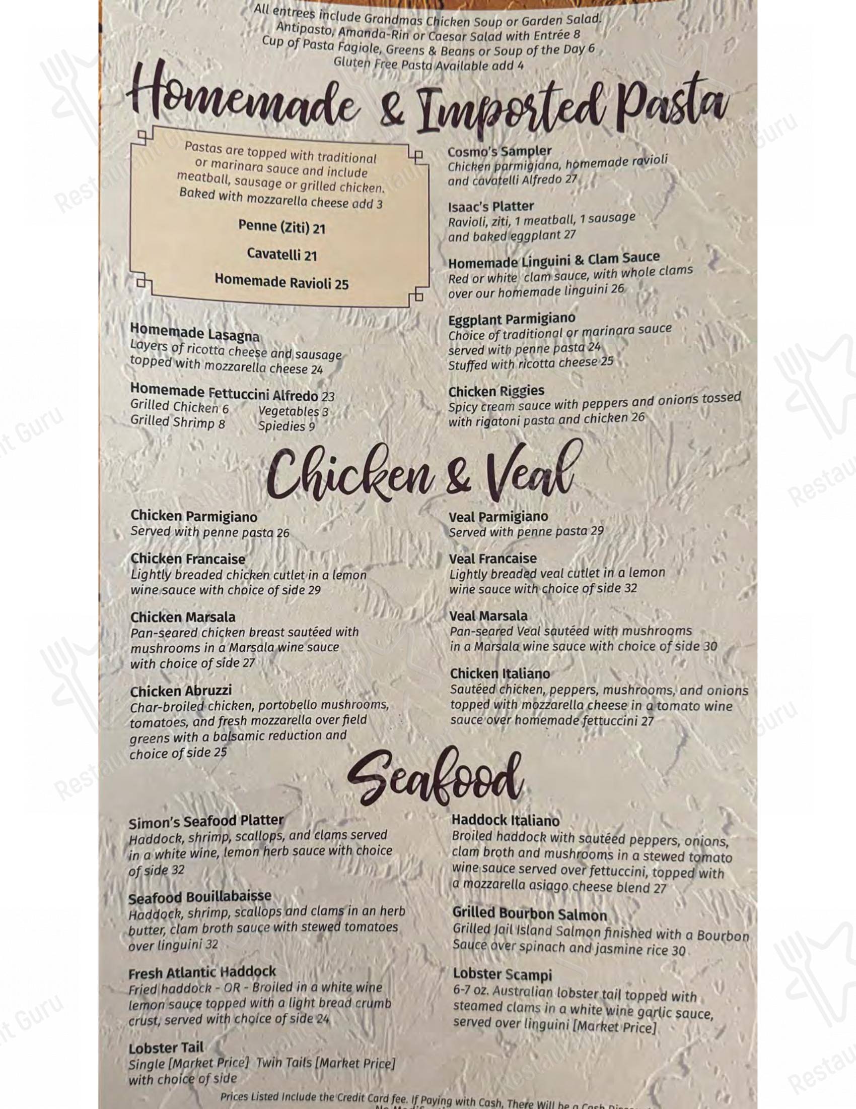 Menu at Santangelo's Restaurant, Liverpool