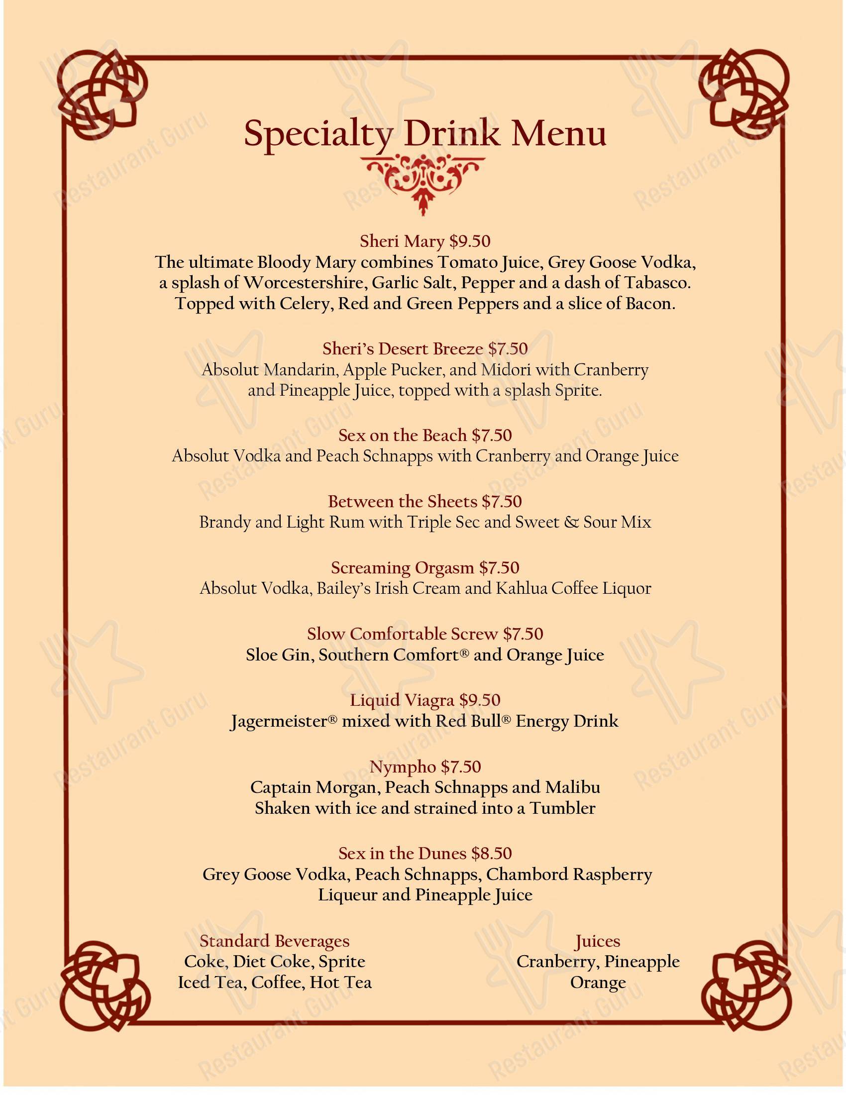 Menu at Sheri's Ranch pub & bar, Pahrump