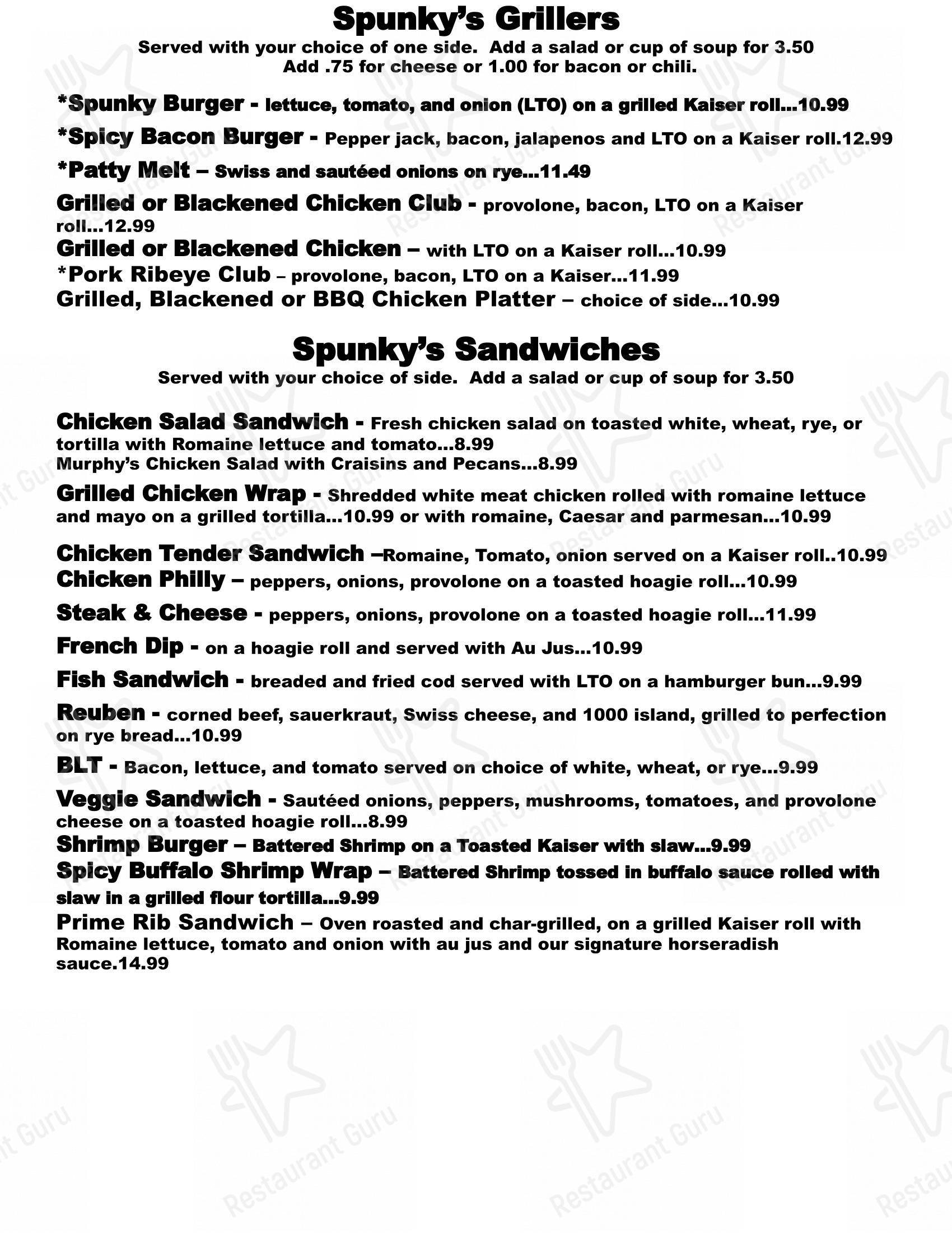 Menu at Spunky McDoogle's restaurant, New Bern, S Glenburnie Rd