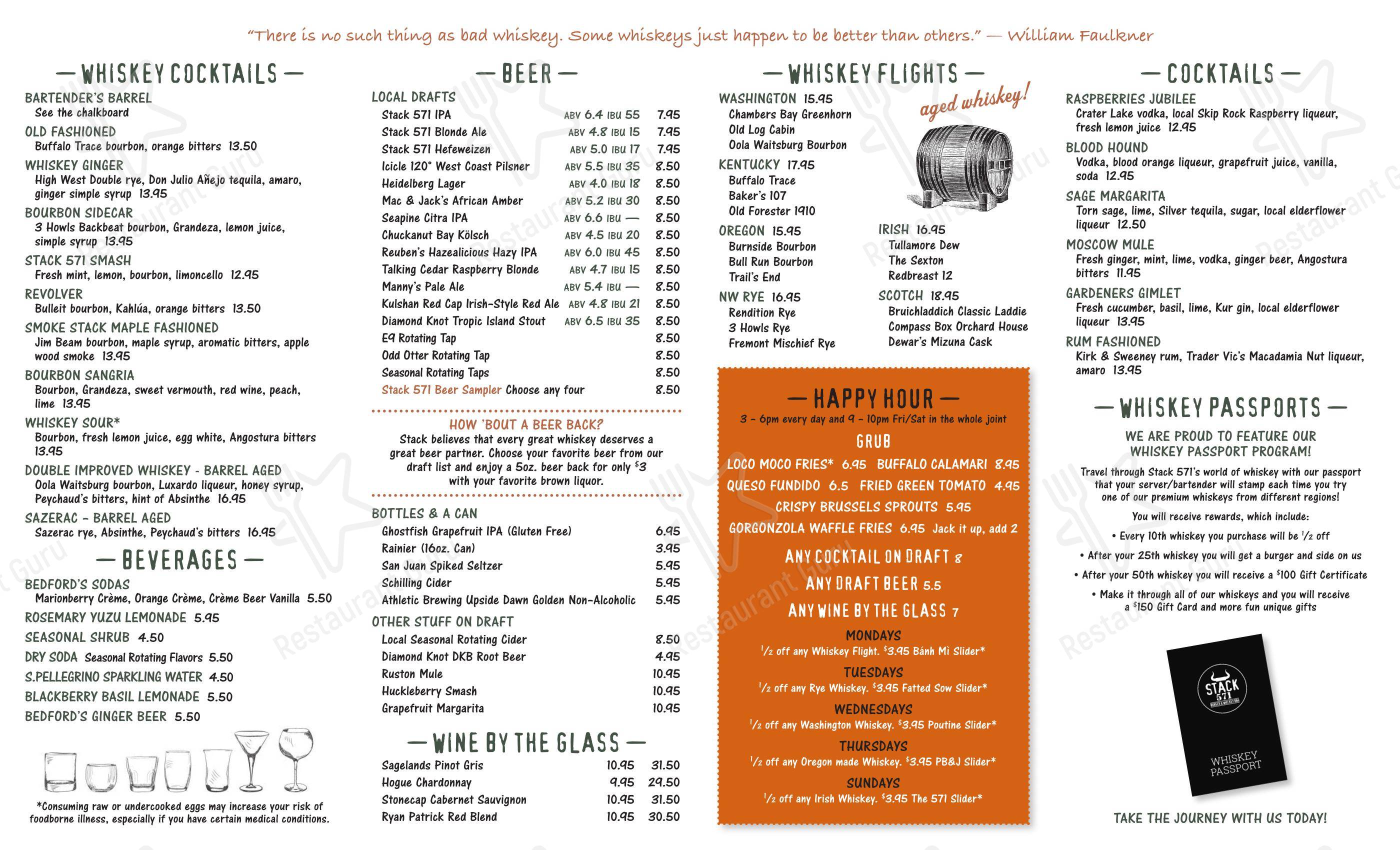 Menu at Stack 571 Burger & Whiskey Bar - Vancouver, Vancouver